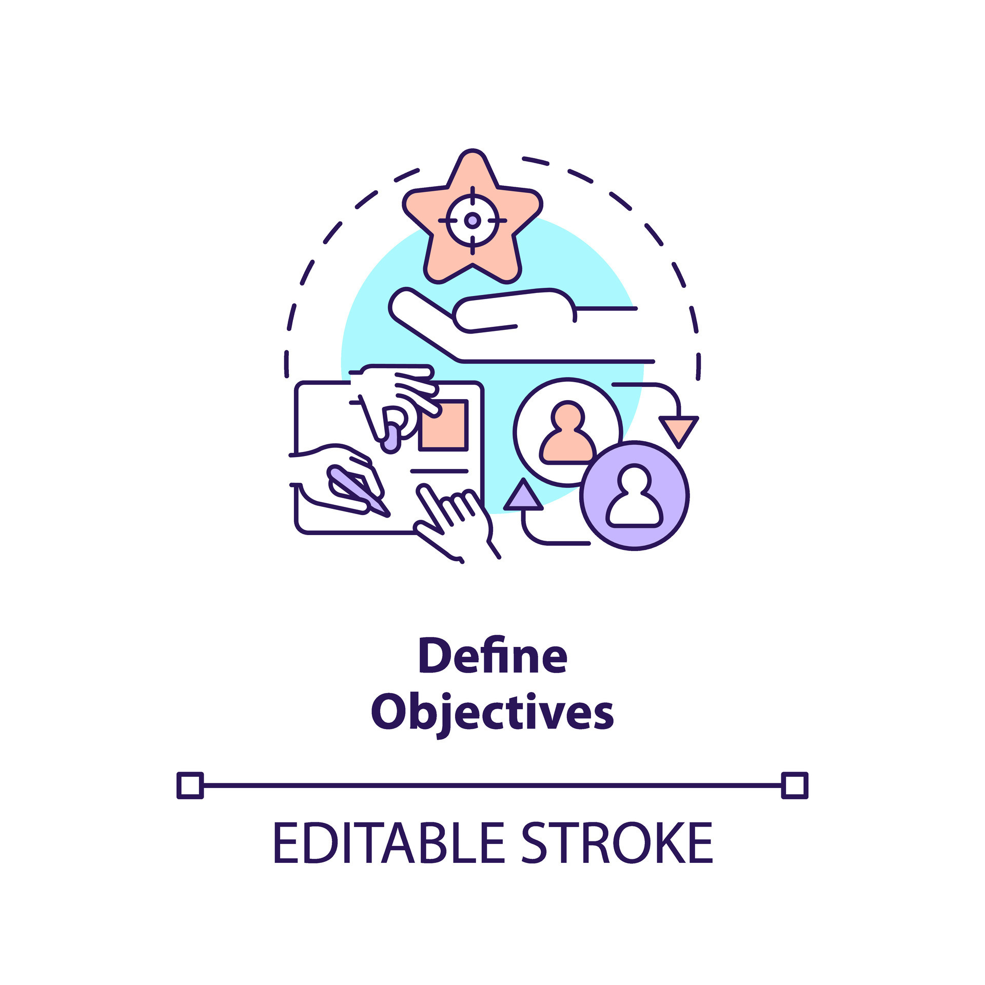 2D editable define objectives thin line icon concept, isolated vector ...