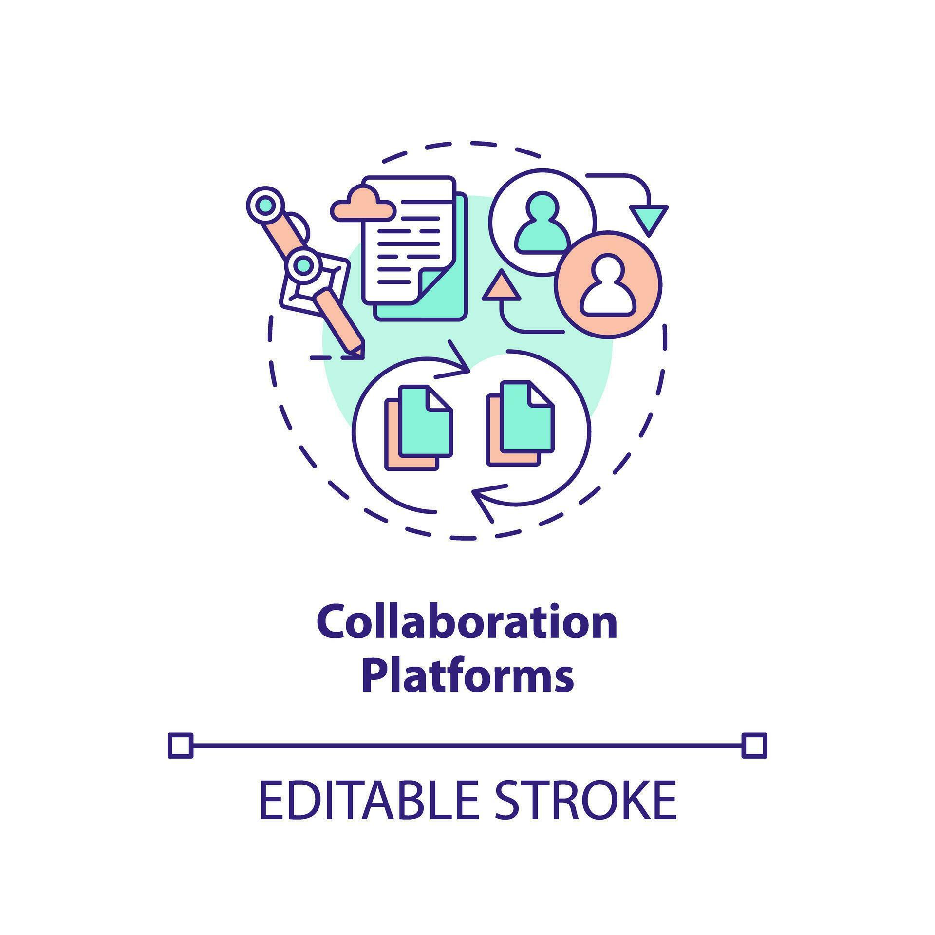 2D editable collaboration platforms thin line icon concept, isolated ...