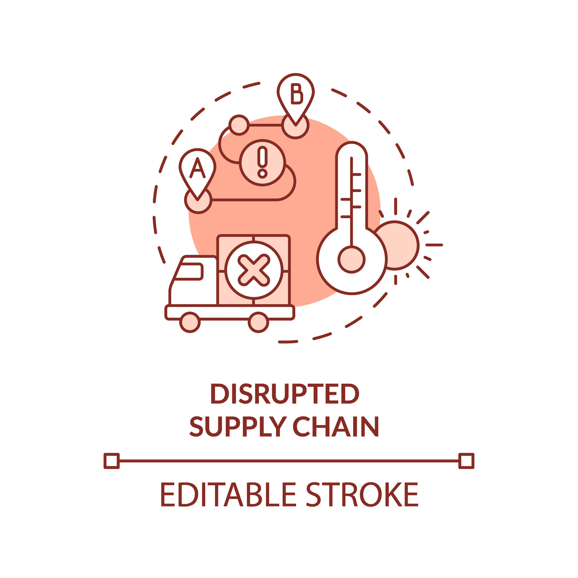 Editable Disrupted Supply Chain Icon Representing Heatflation Concept Isolated Vector Linear
