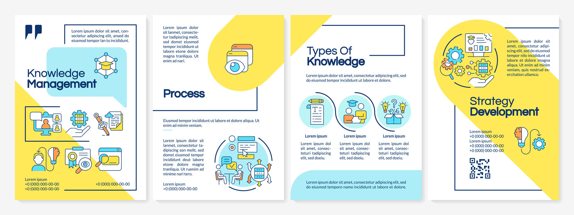 Knowledge Management Multicolor Brochure Template Leaflet Design With Thin Linear Icons 4