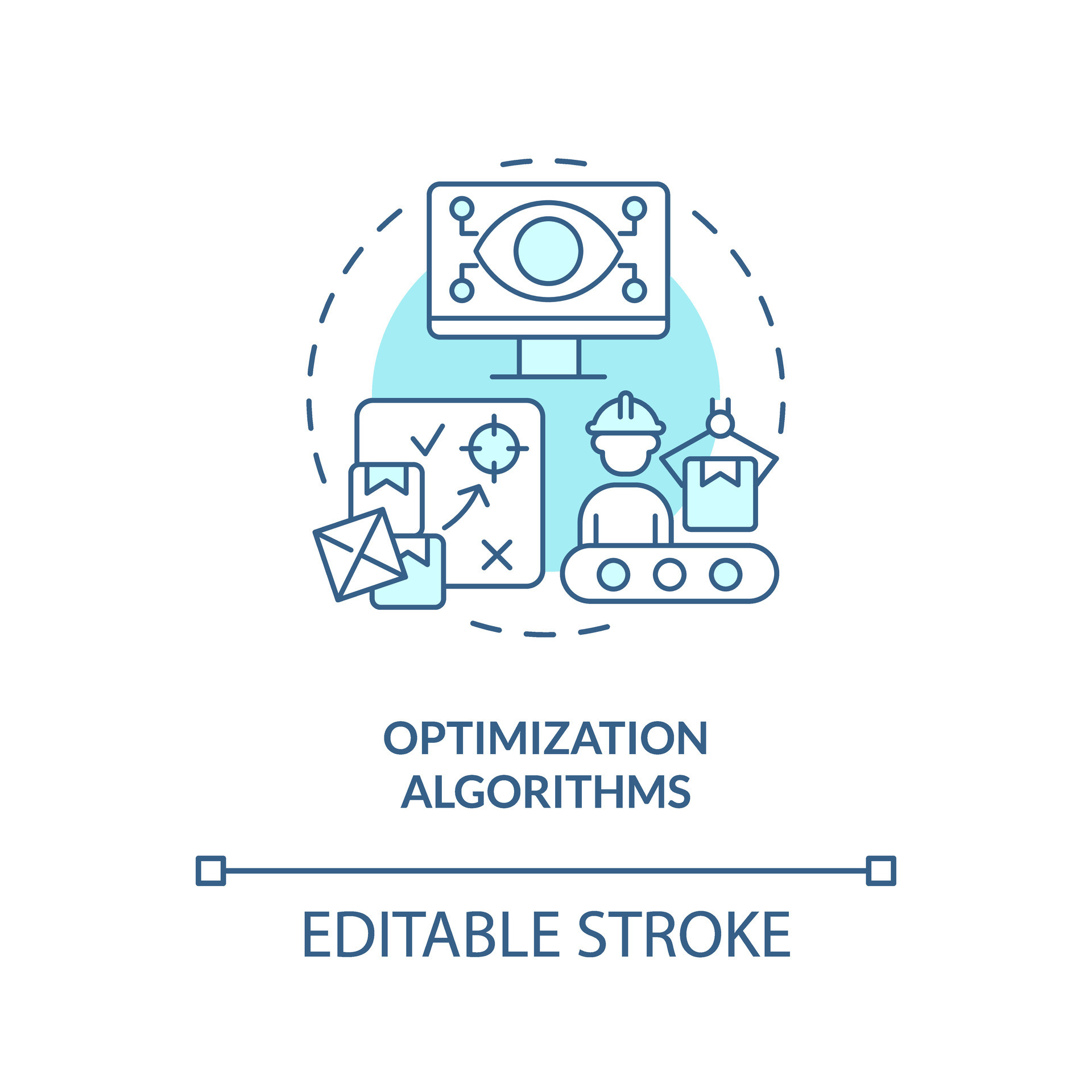 2D editable optimization algorithms blue thin line icon concept ...