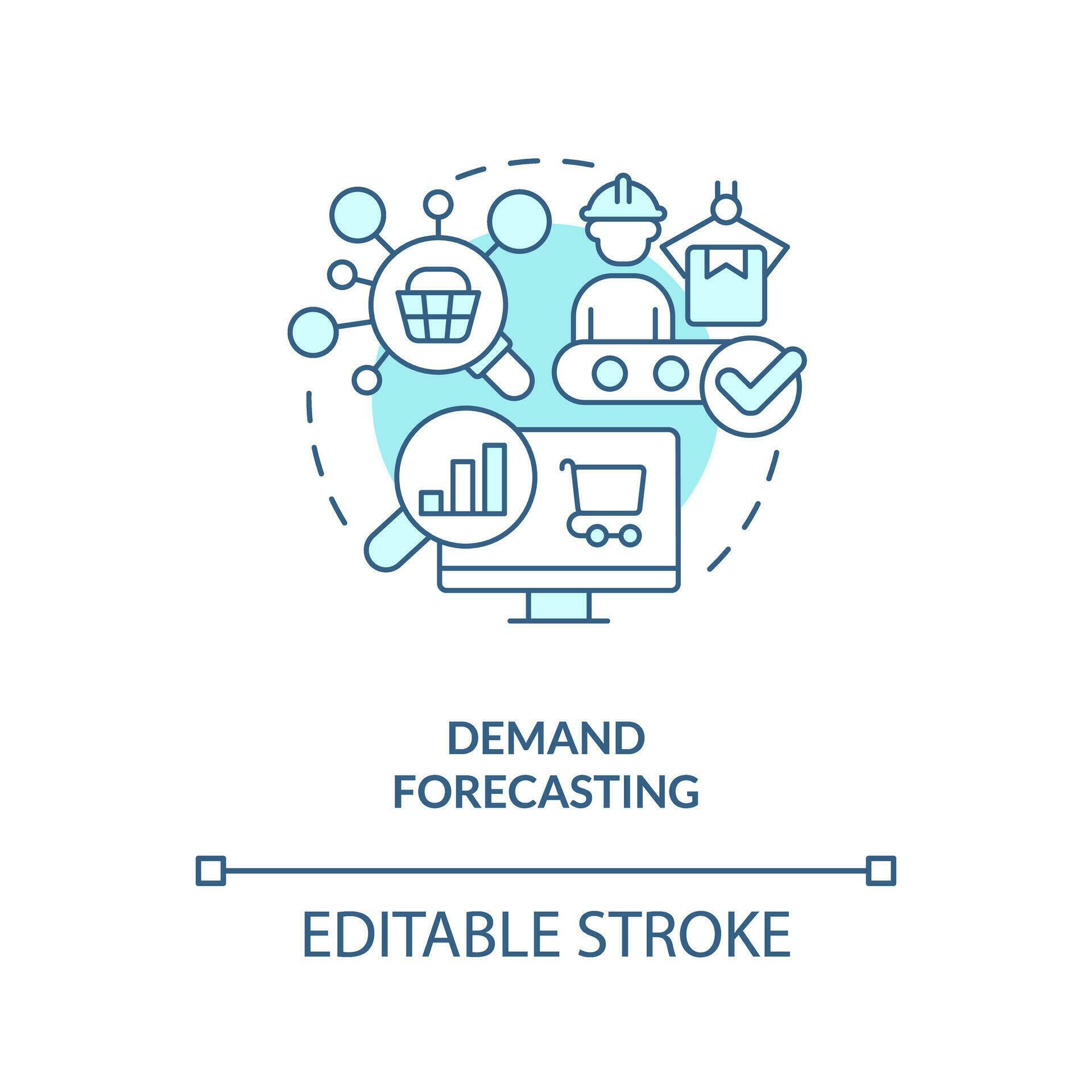 2D editable demand forecasting blue thin line icon concept, isolated ...