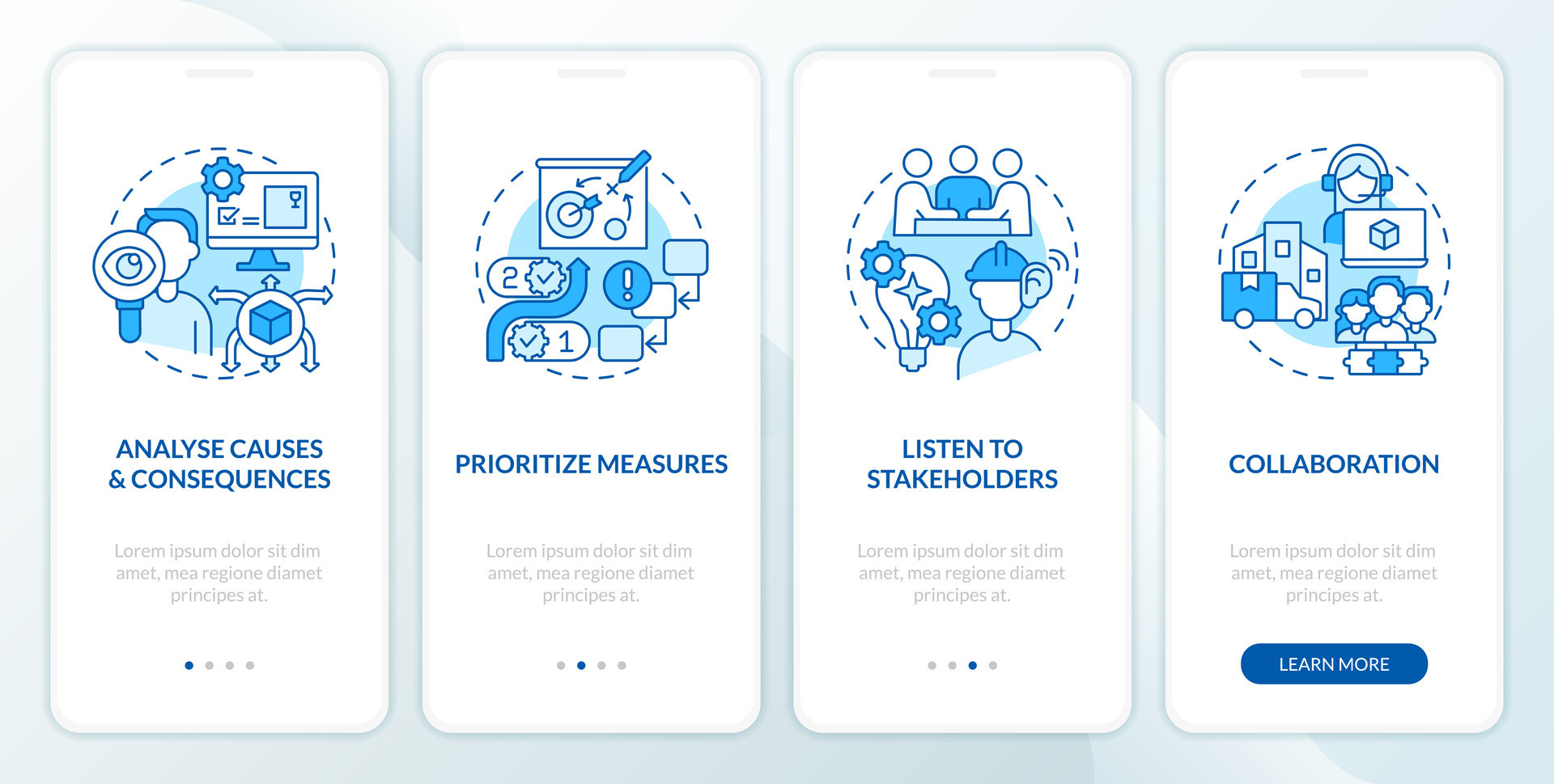 Supply Chain Disruptions Blue Onboarding Mobile App Screen Logistics Walkthrough 4 Steps