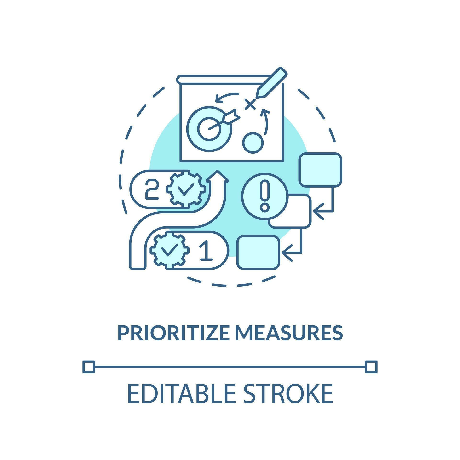 Prioritize measures turquoise concept icon. Define goals. Disruption action plan abstract idea ...
