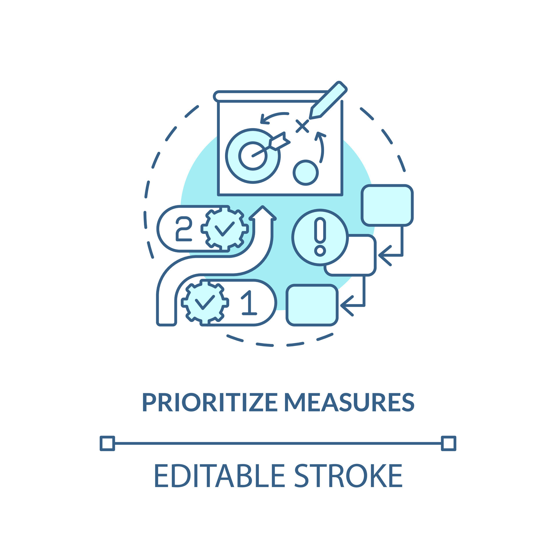 Prioritize measures turquoise concept icon. Define goals. Disruption action plan abstract idea ...
