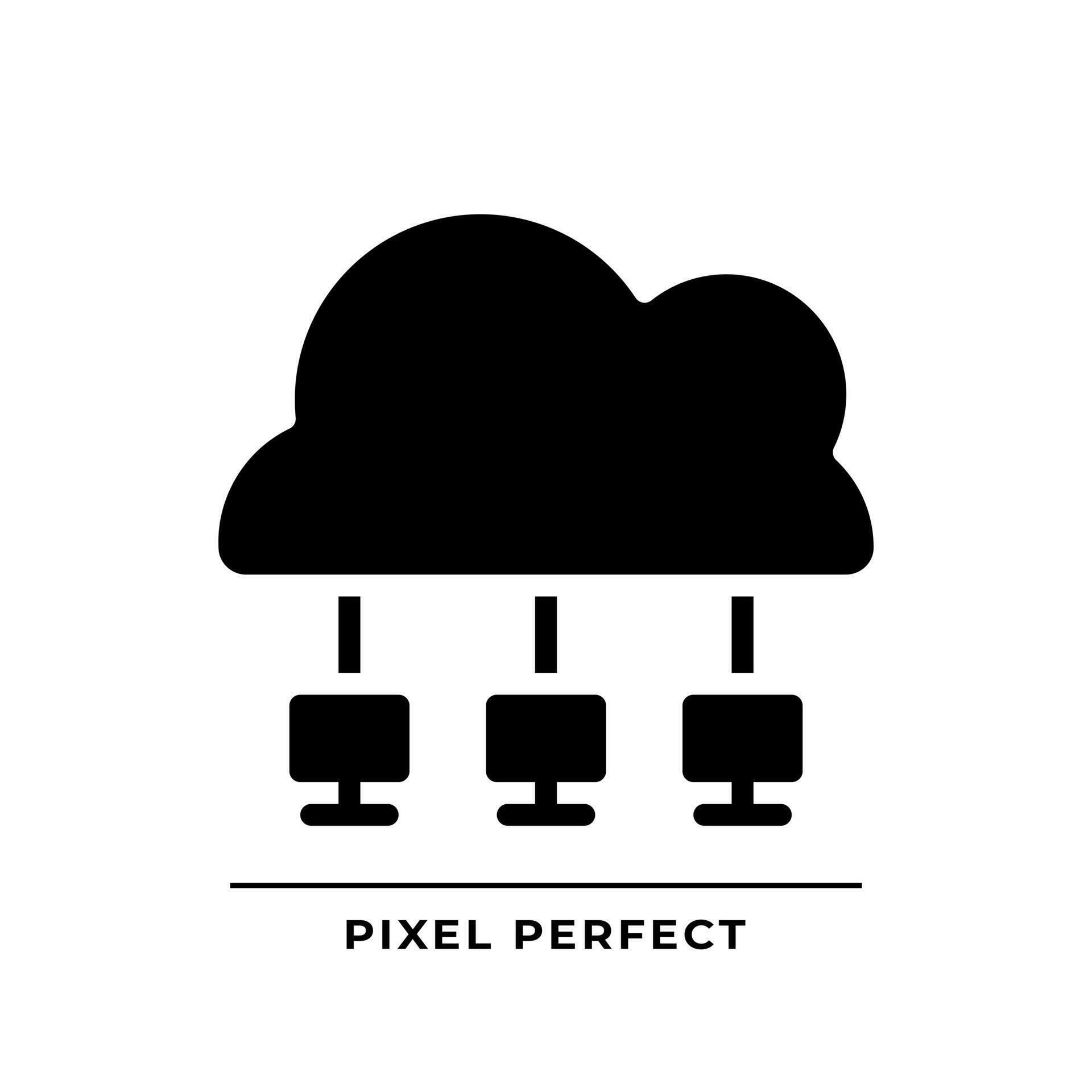 Cloud network black glyph icon. Central repository of digital data ...