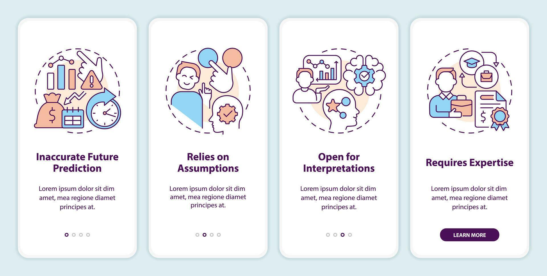 Economic Indicators Disadvantages Onboarding Mobile App Screen Walkthrough 4 Steps Editable