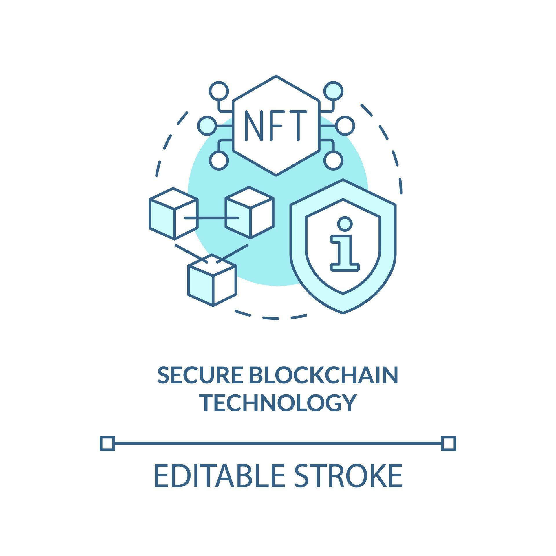 Secure blockchain technology turquoise concept icon. Safe transactions ...