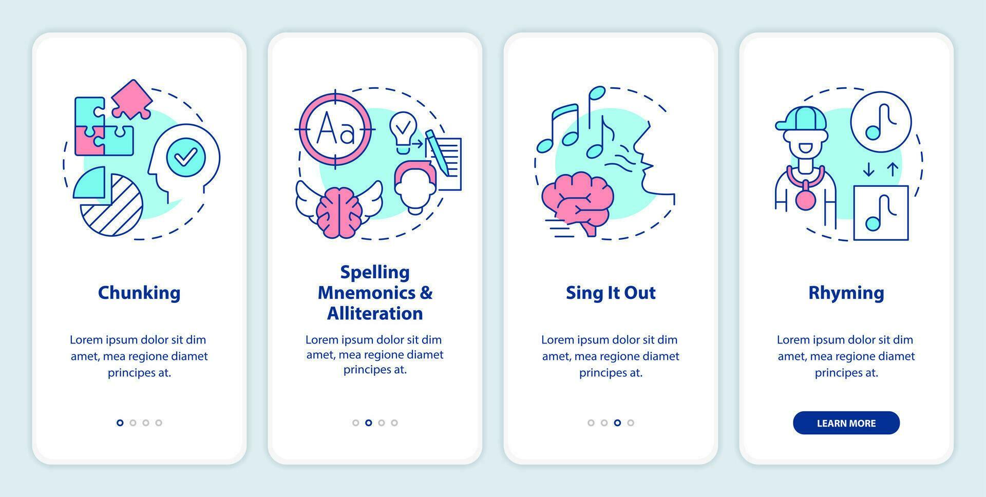 Verbal Memorization Techniques Onboarding Mobile App Screen Remember Walkthrough 4 Steps