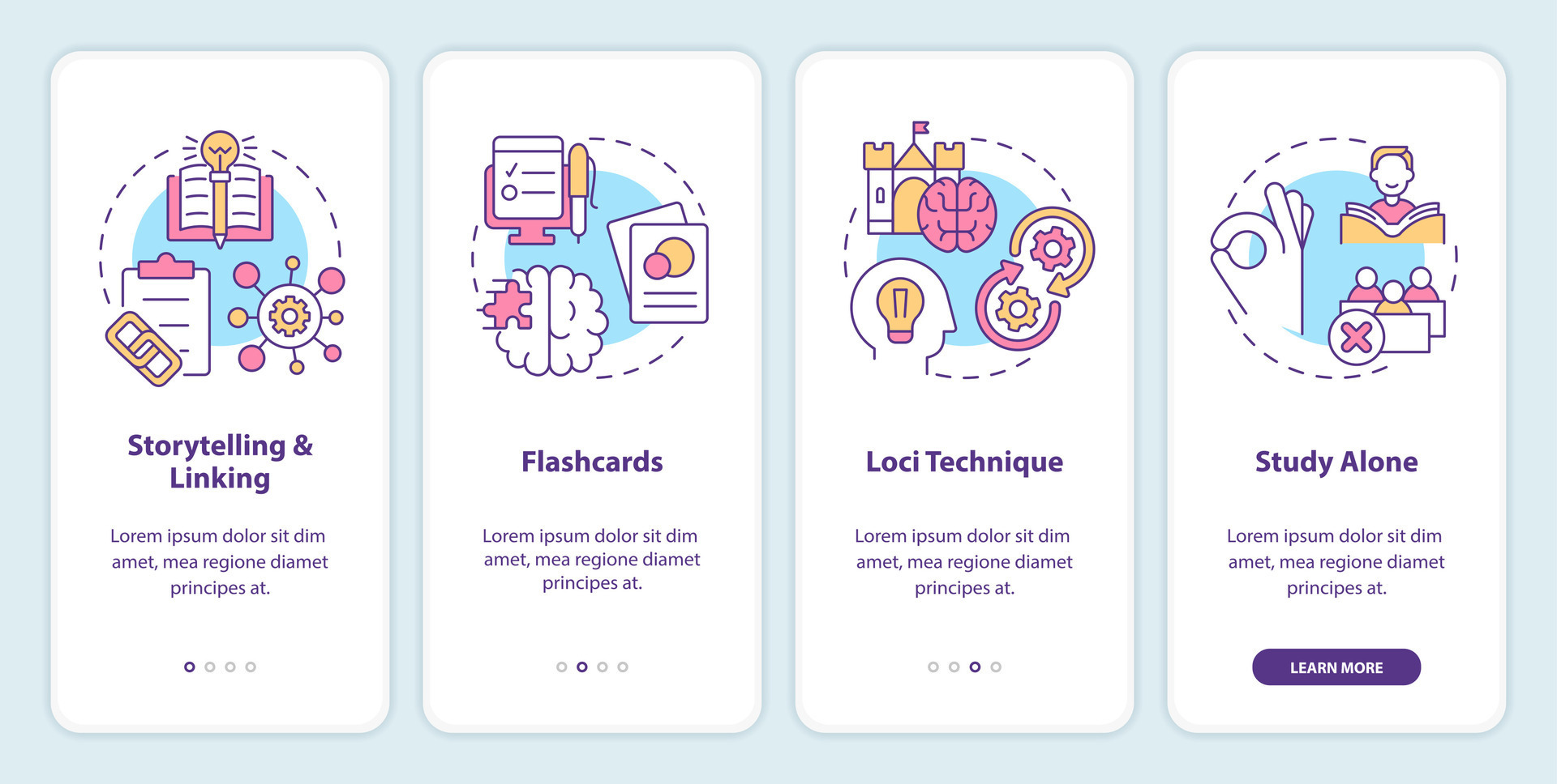 Visual Memorization Methods Onboarding Mobile App Screen Train Brain Walkthrough 4 Steps