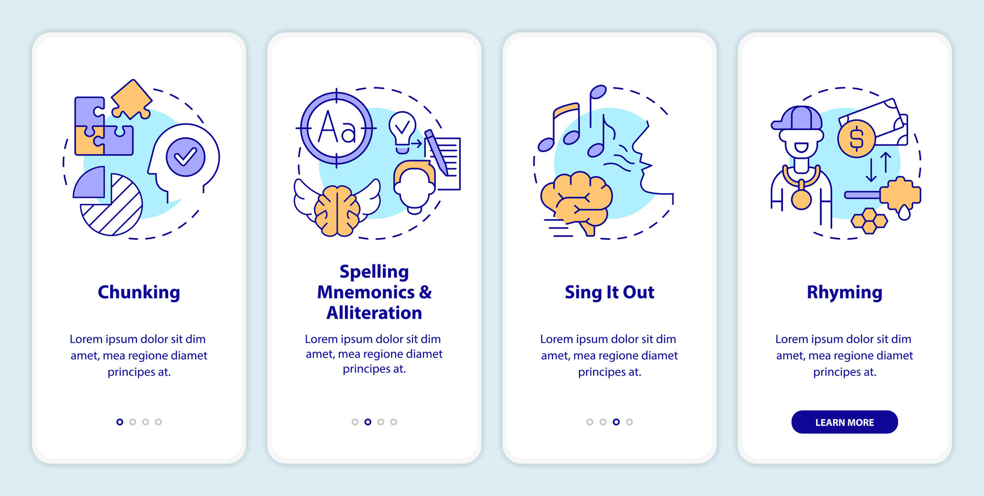 Verbal Memorization Tricks Onboarding Mobile App Screen Train Memory