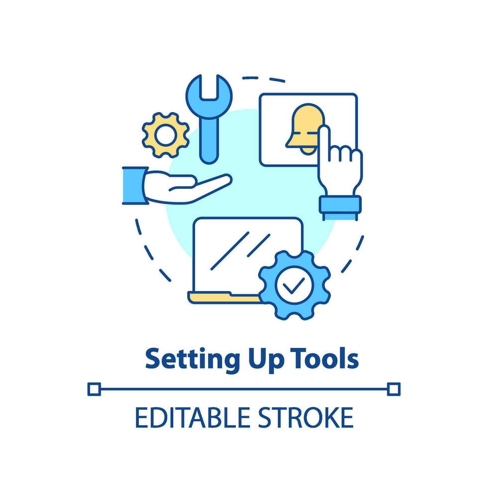 Setting up tools concept icon. New hire customer service training step abstract idea thin line ...