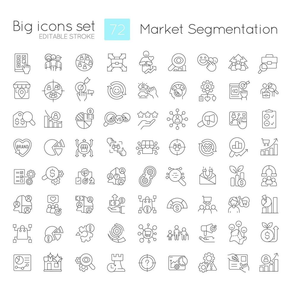 Marketing segmentation linear icons set. Commercial strategy. Target ...