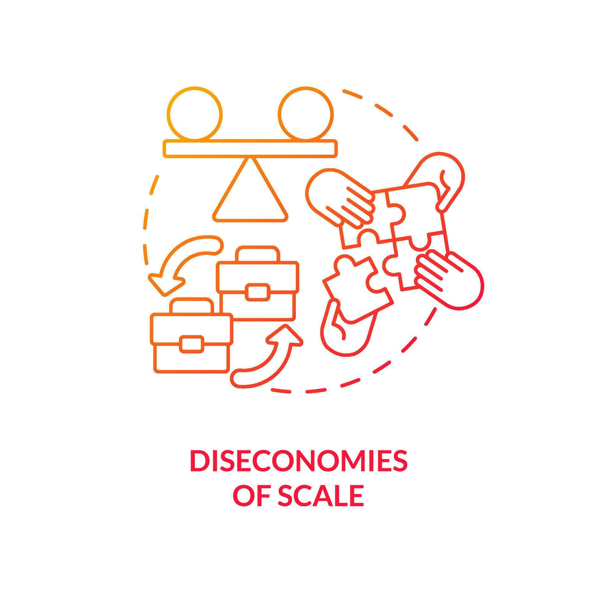 Diseconomies of scale red gradient concept icon. Disadvantage of merger abstract idea thin line ...