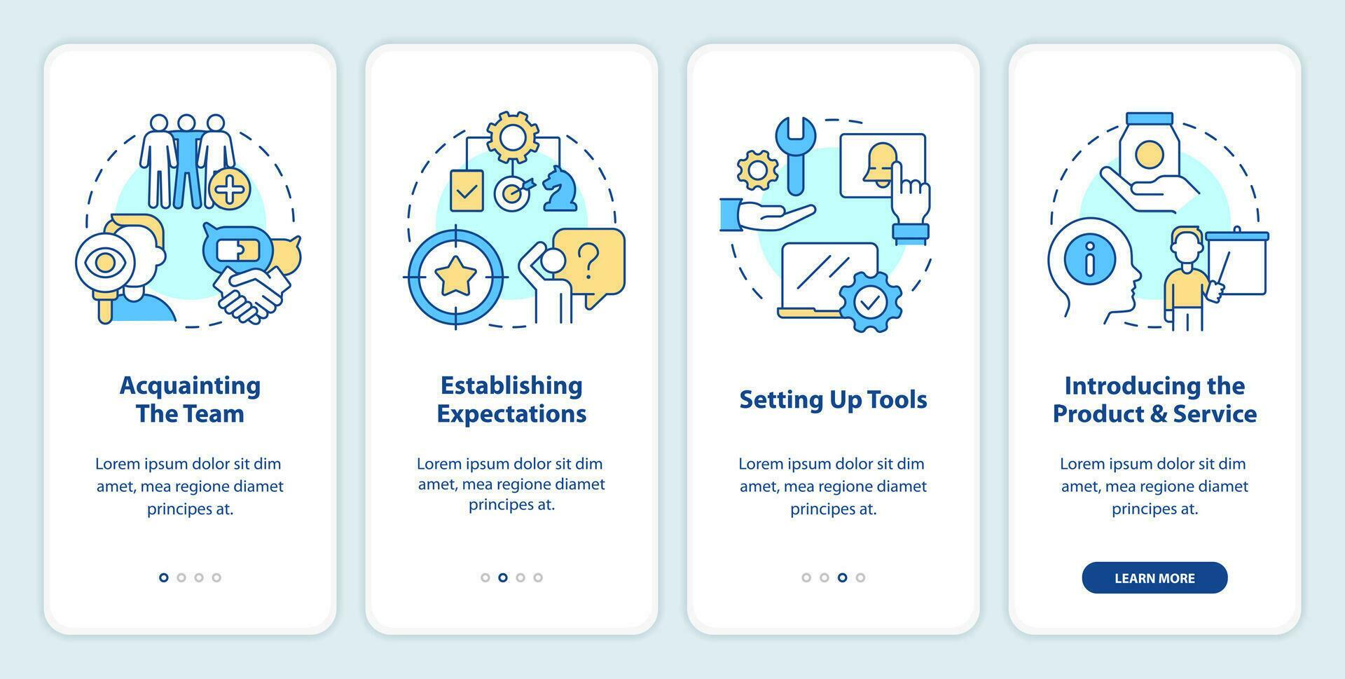 New hire customer service training steps onboarding mobile app screen. Walkthrough 4 steps ...