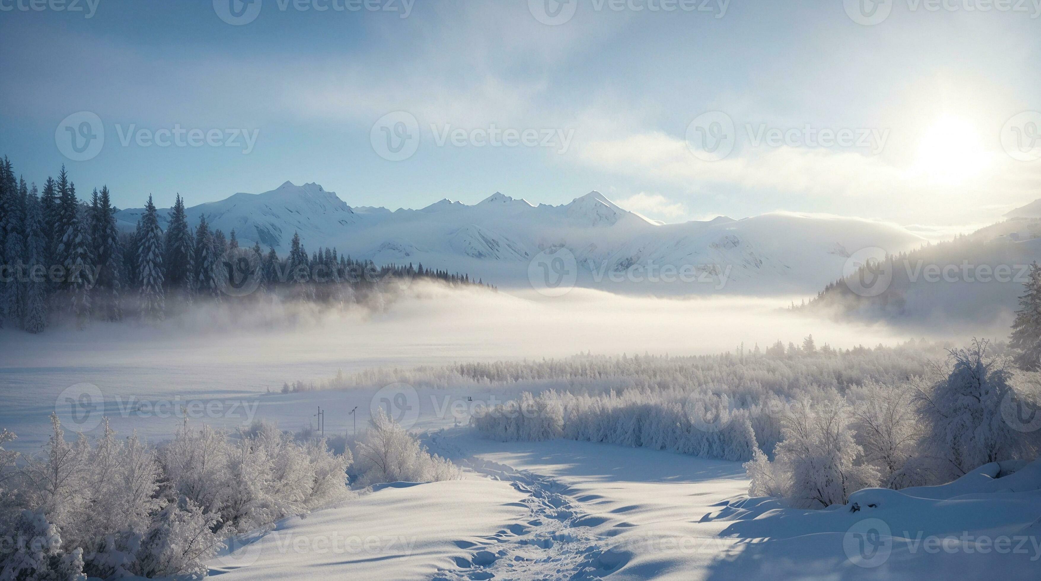 hermosa frío Mañana invierno nieve antecedentes con arboles bosque y ...