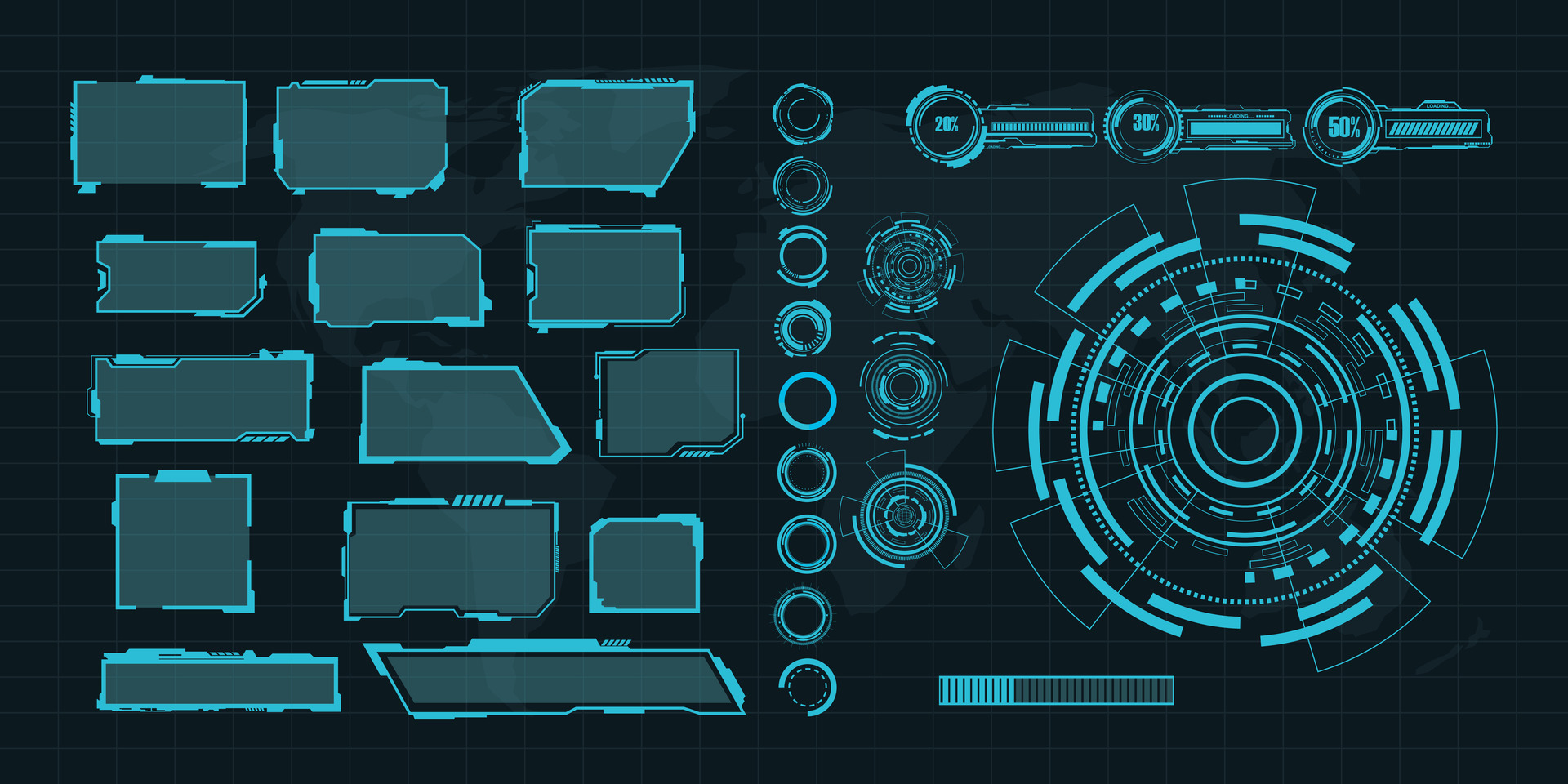digital interface HUD elements set pack. User Interface, frame screens ...