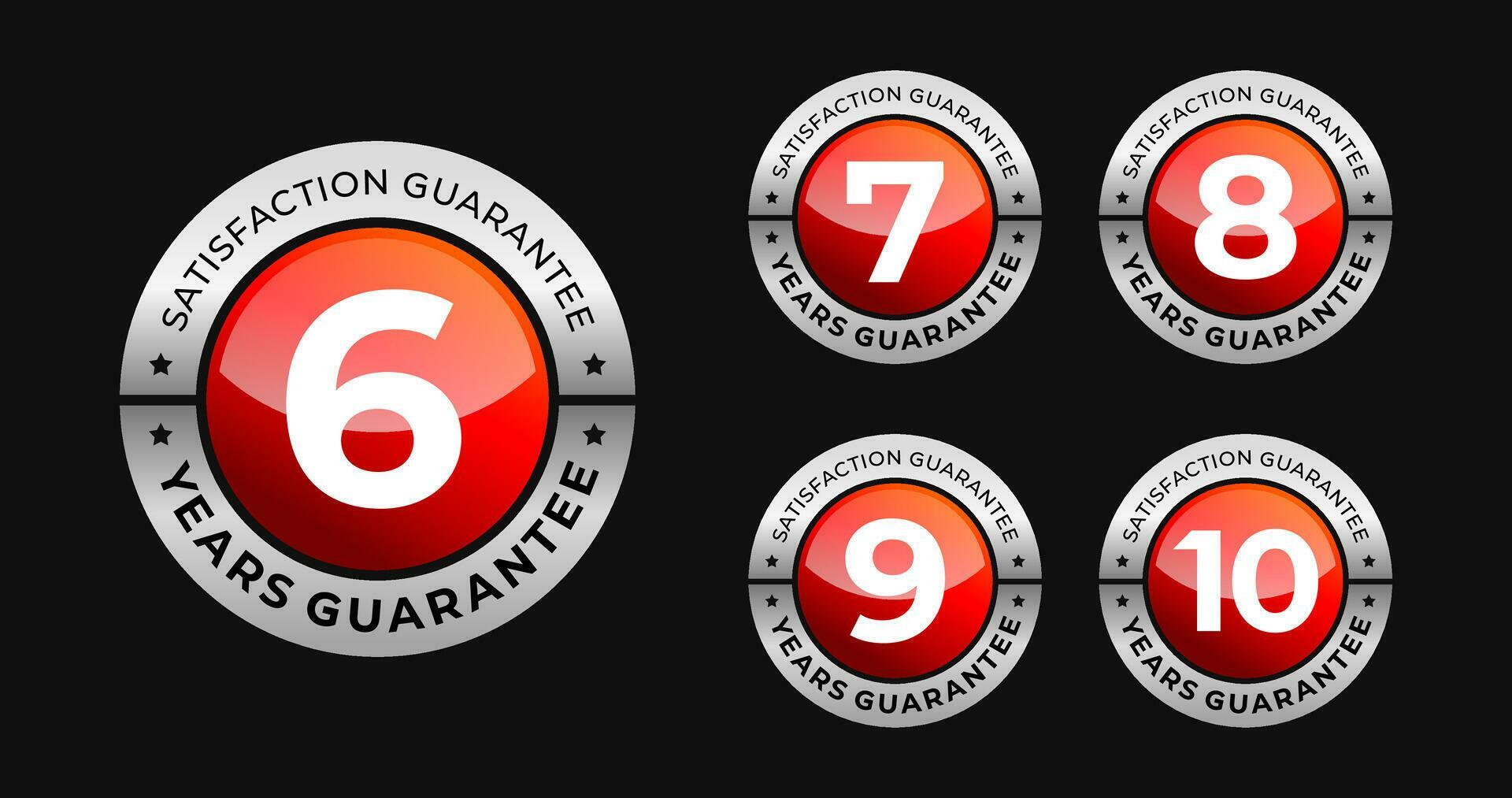 6, 7, 8, 9, 10 years warranty round button label icon set vector ...