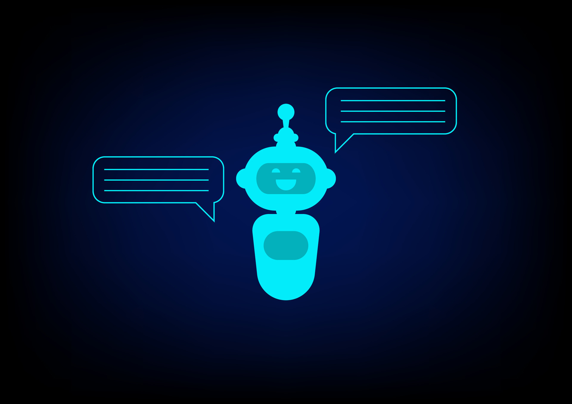 Business and technology concept. Robot with chatbox to answer costomer service on blue ...