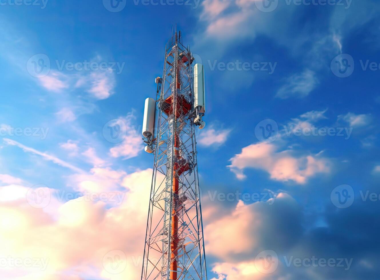tower with mobile operator antennas on the background sky, 5G, 4G, 3G, mobile technologies, new ...