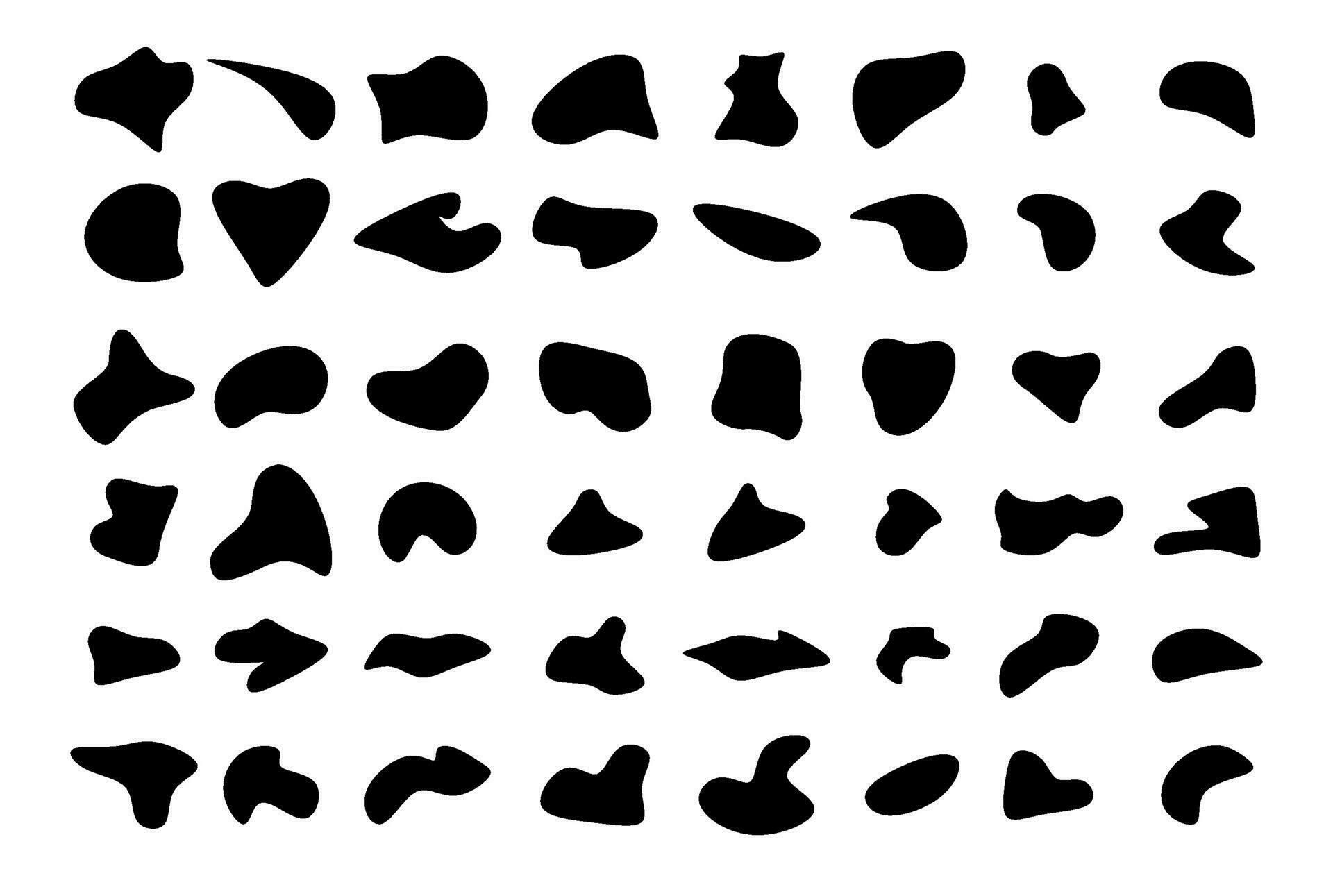 vector set of randomly shaped black blobs. abstract elements of ink blot, liquid and silhouette ...