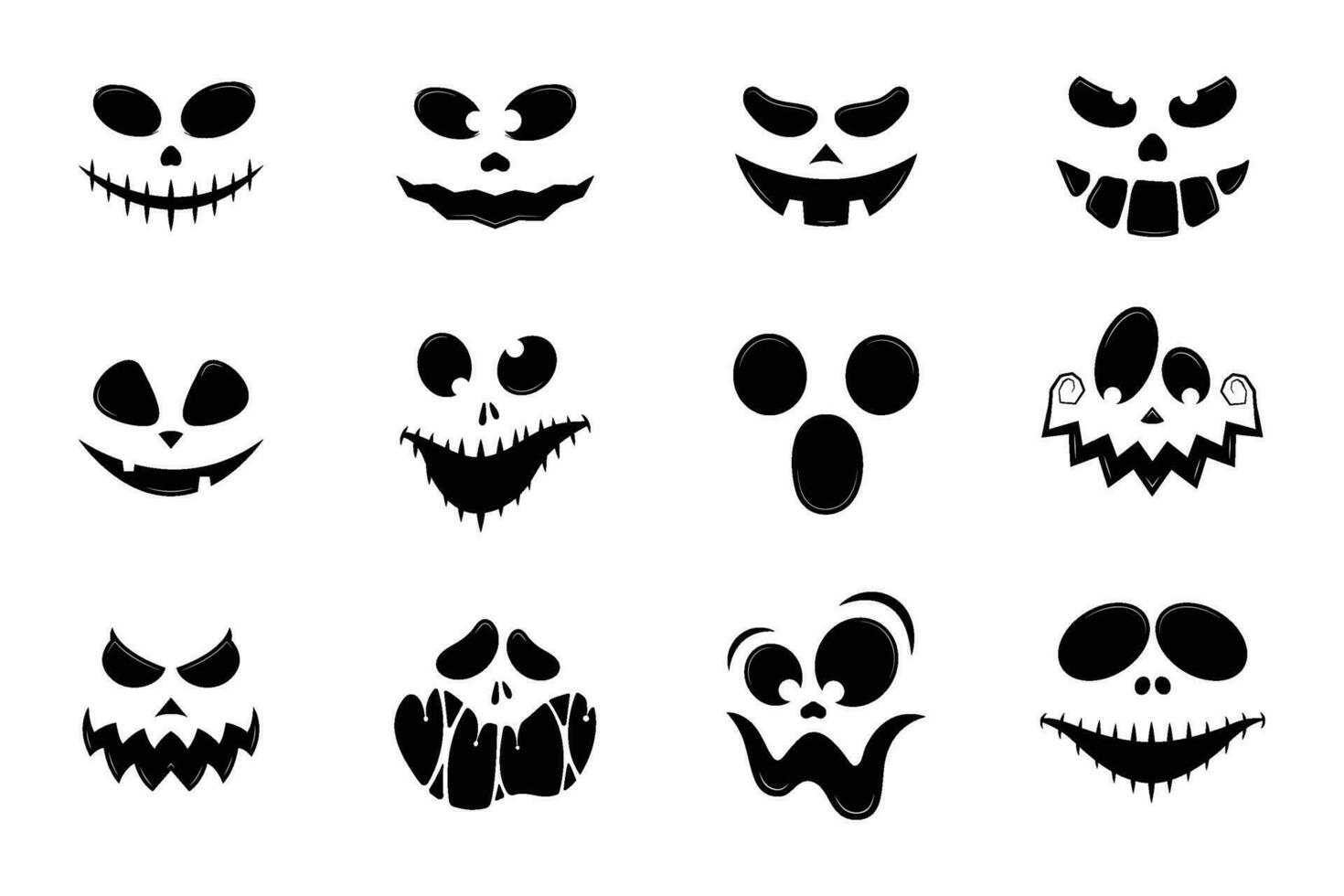 Set of Scary and funny faces of halloween pumpkins or ghosts. Halloween ...