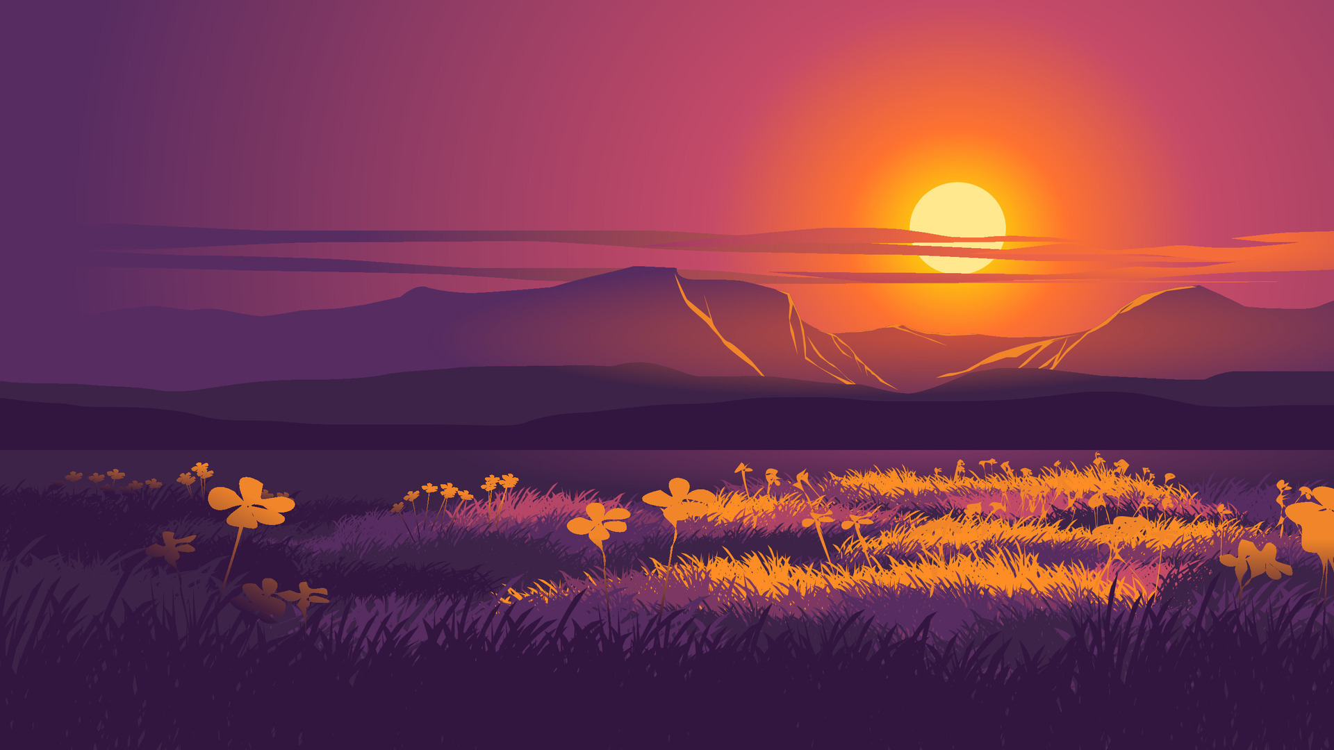 Vector illustration of tranquil calm night over meadow with mountains ... Vector illustration of tranquil calm night over meadow with mountains ...
