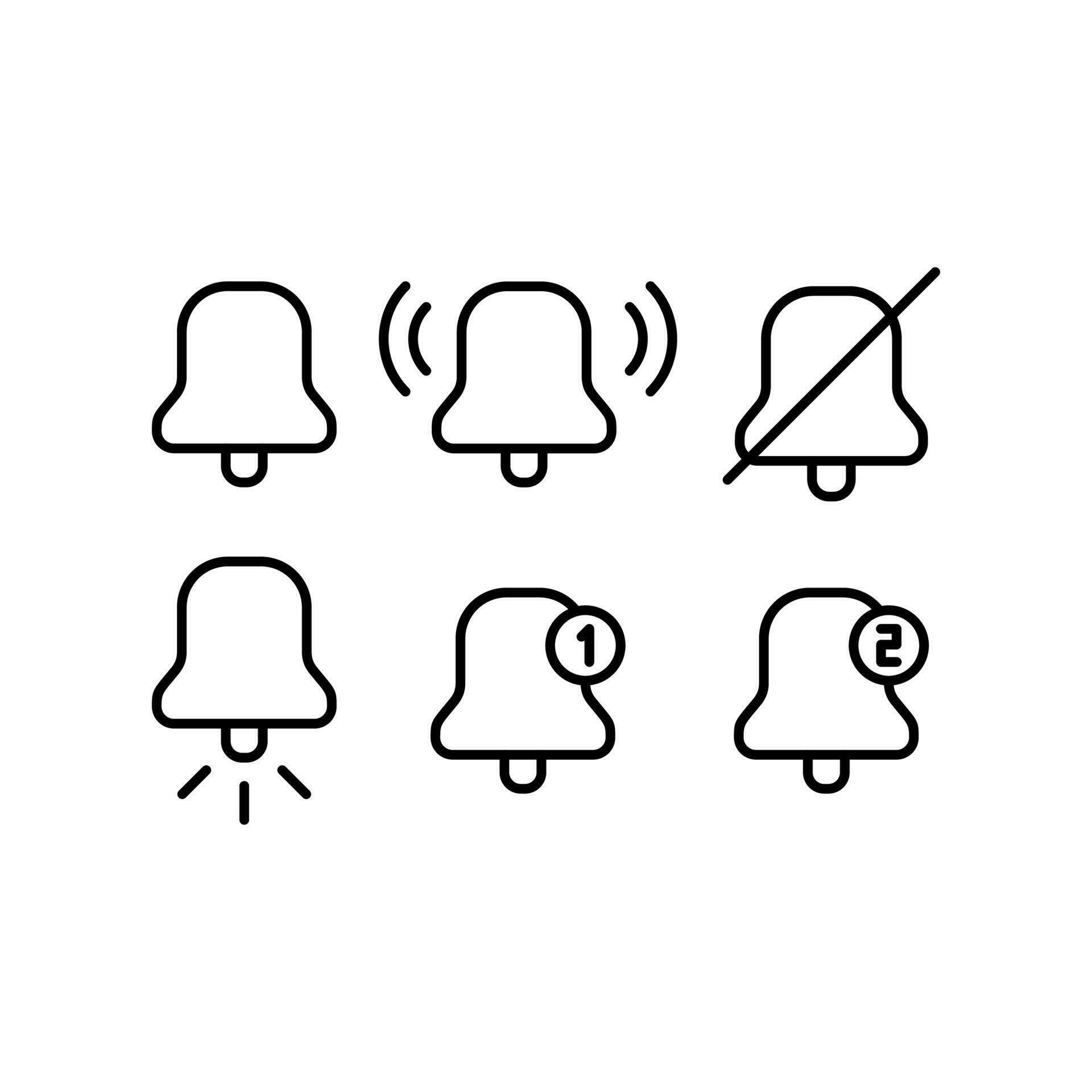 Notification bell icon set. Incoming inbox message. New message notofication icons collection ...