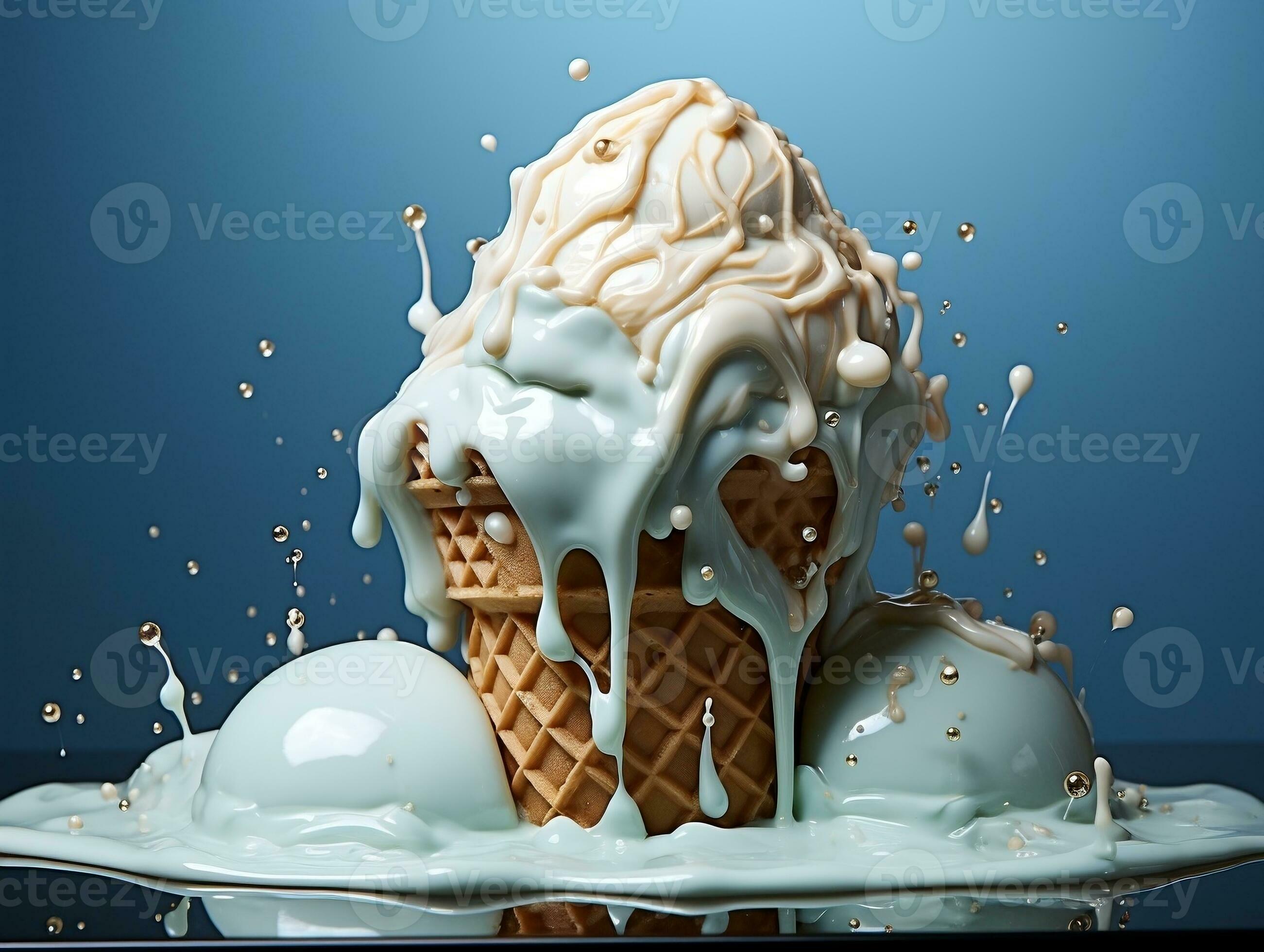 Melting ice cream on a hot summer day with isolated background ...