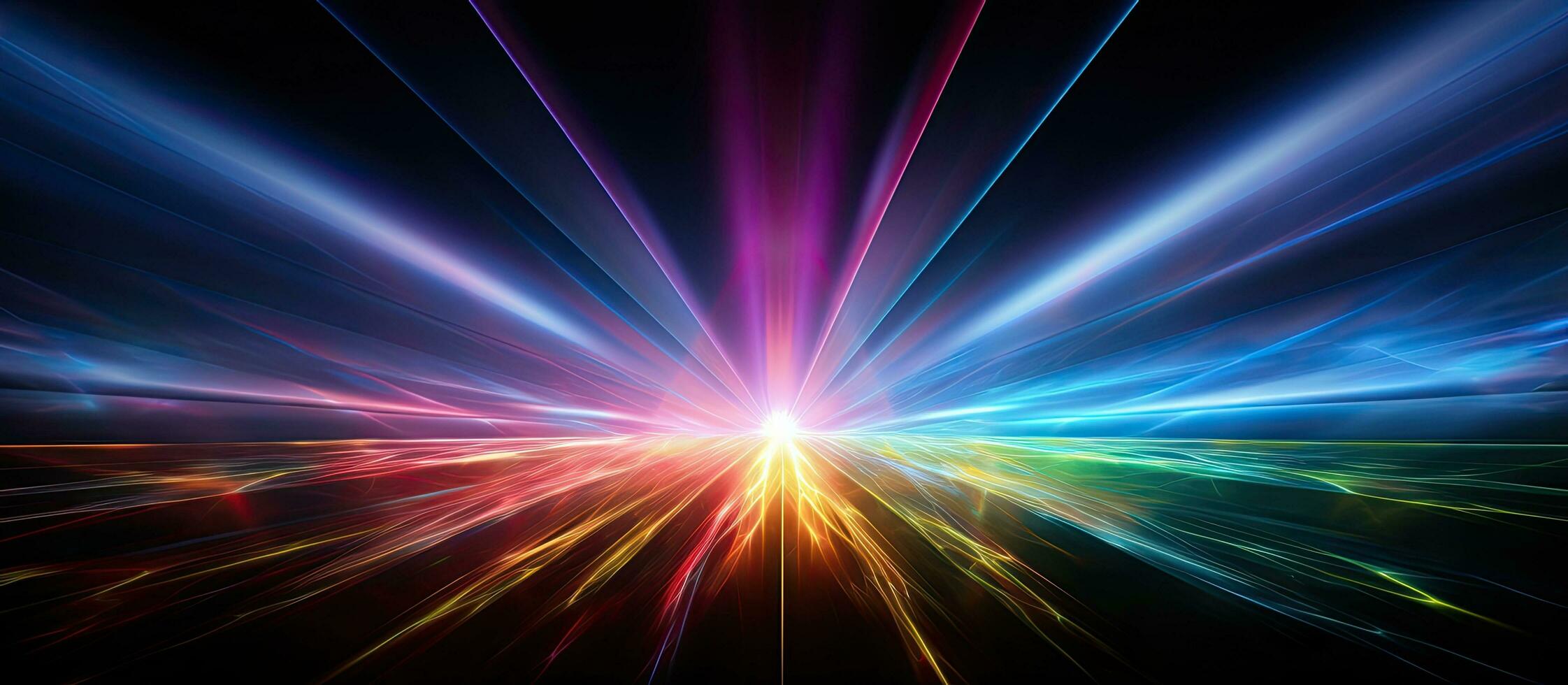 The rainbow light effect from sun flares is seen on a black background ...