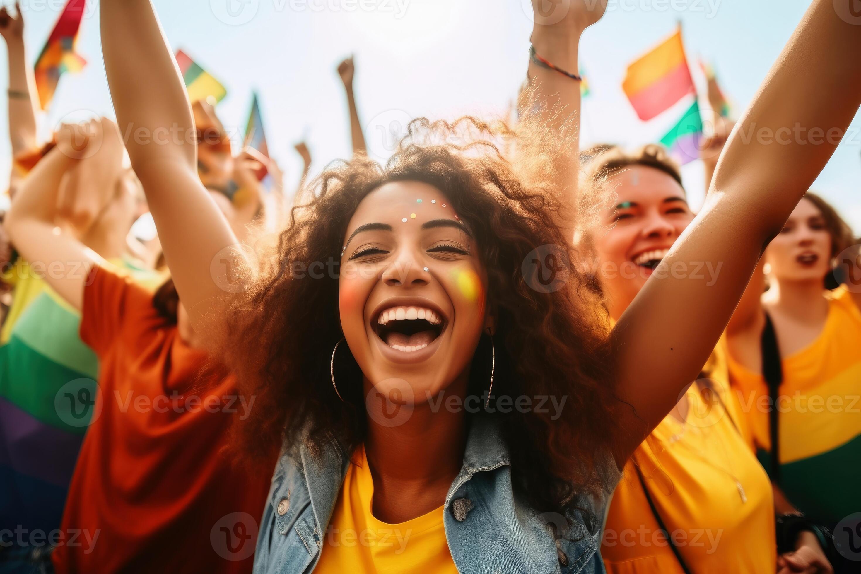 Young people celebrating pride lgbtq created with generative AI ...