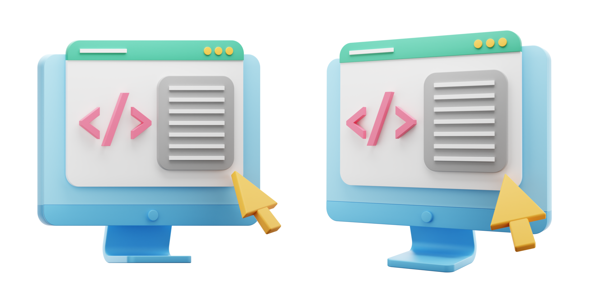 Computer And Coding Screen With Cursor 3d Icon Website Programming And Coding 3d Render Of