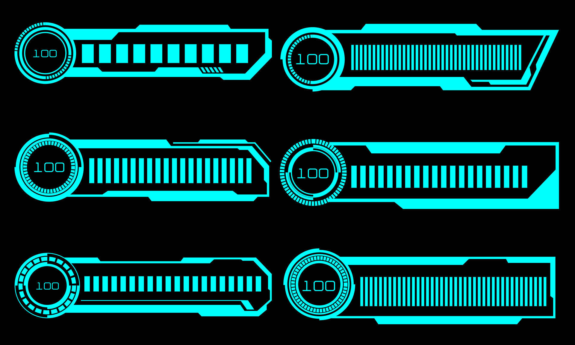 Set Of Hud Modern Loading Progress Bars User Interface Elements Design Technology Cyber Blue On