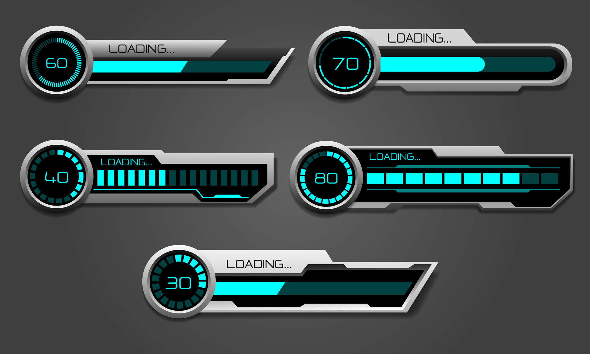 Set Of Hud Modern Loading Progress Bars User Interface Elements Design Technology Cyber Blue