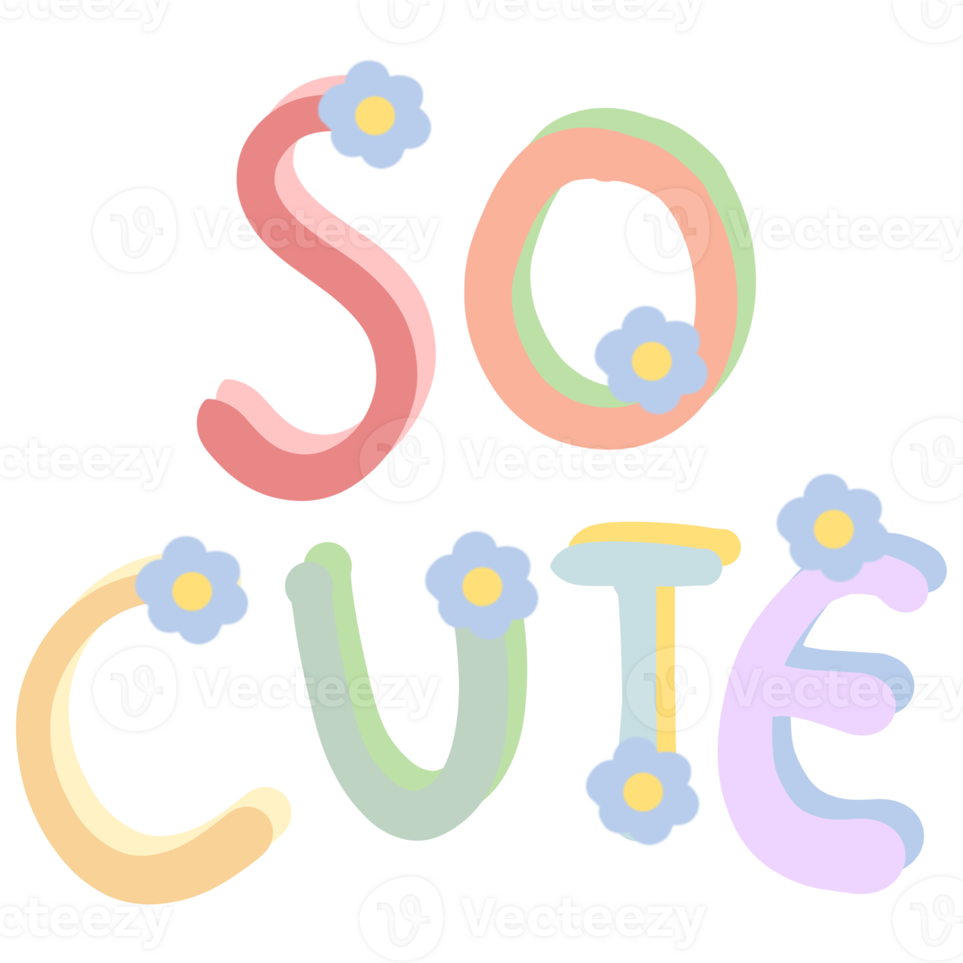 Colorful word SO CUTE decorated with flowers isolated on transparent background 27129755 PNG