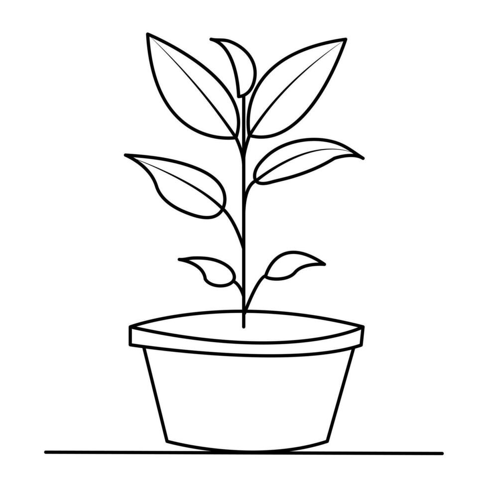 continuo uno línea dibujo de hogar planta en un maceta árbol vector ...