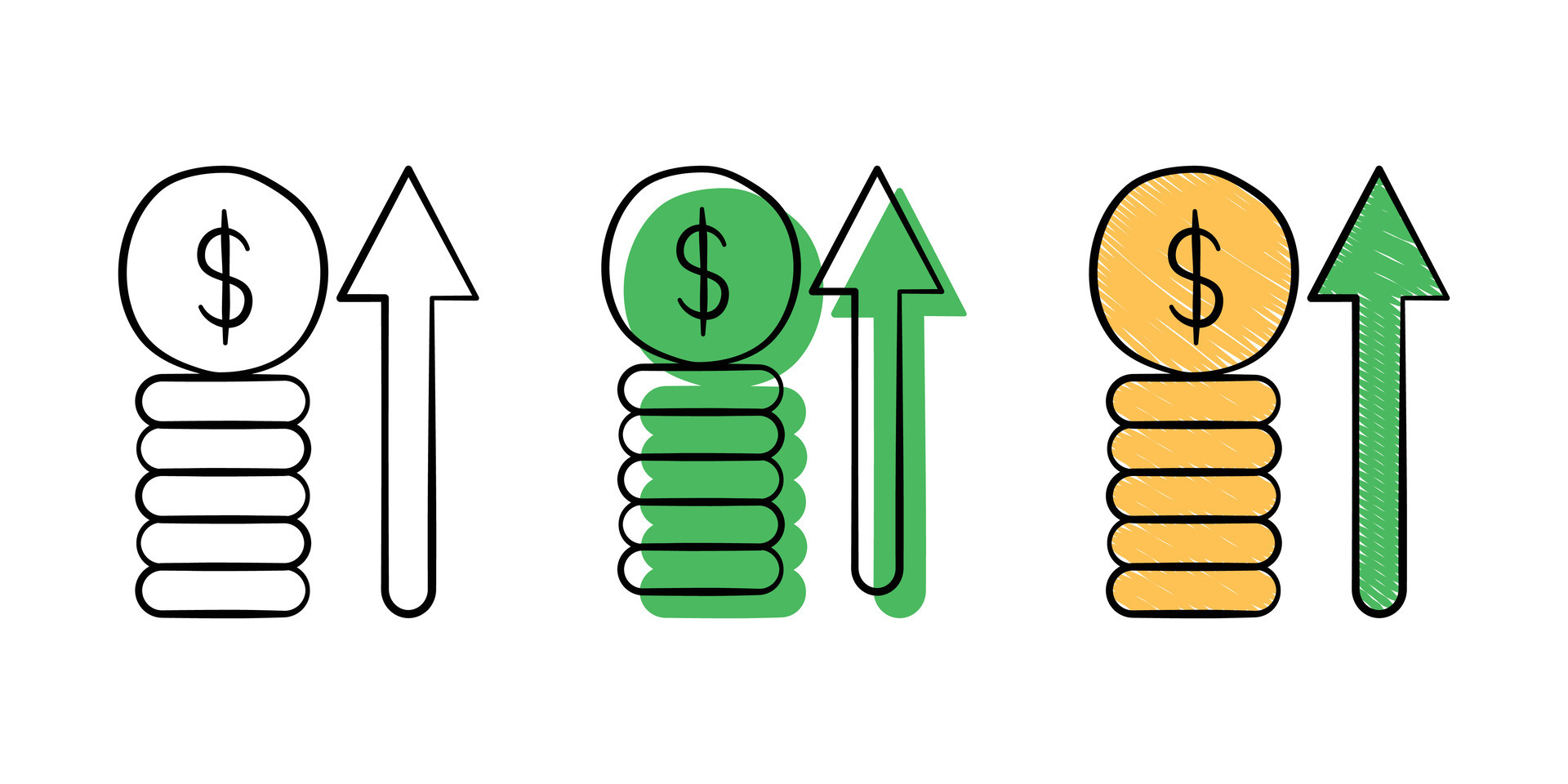 set of hand drawn illustration financial icon with color variant ...