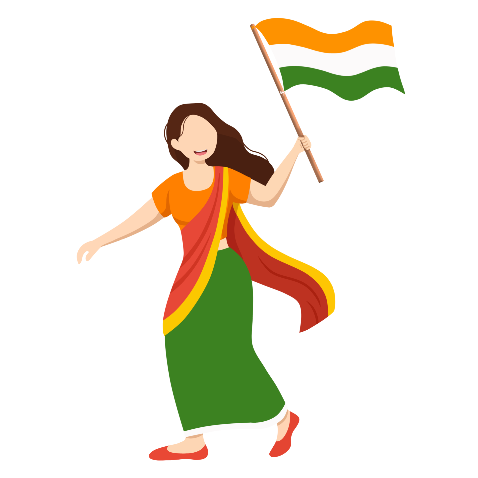Happy Independence Day of India With Girl Holding Flag 27143297 PNG