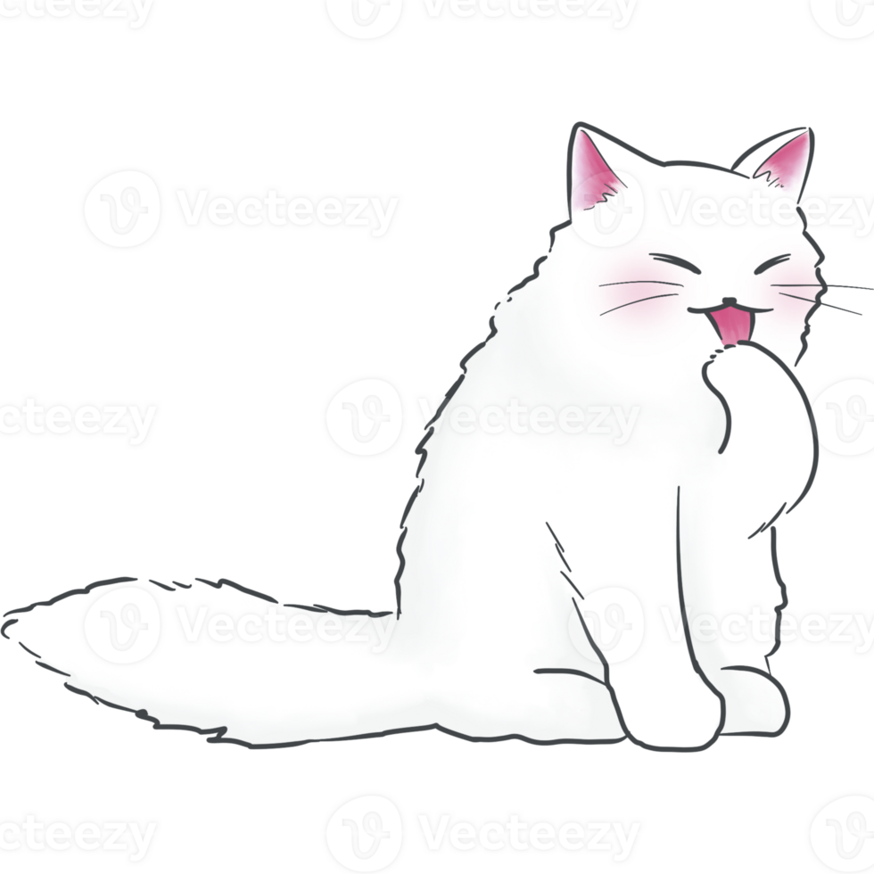 Illustration Of A Cute White Cat Licking Fur 27147721 Png