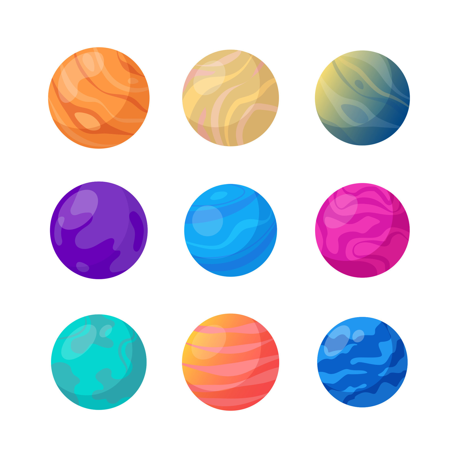 Fantastic planets icons set. Cosmic world design elements. Galaxy ...