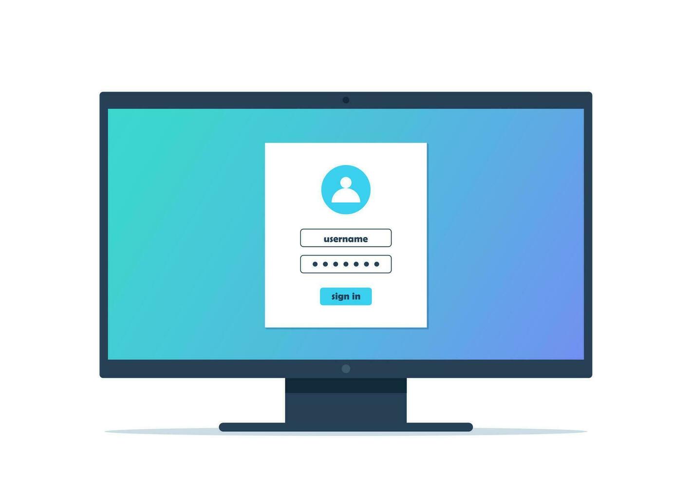 Sign in page on computer screen. Desktop computer with login form and ...