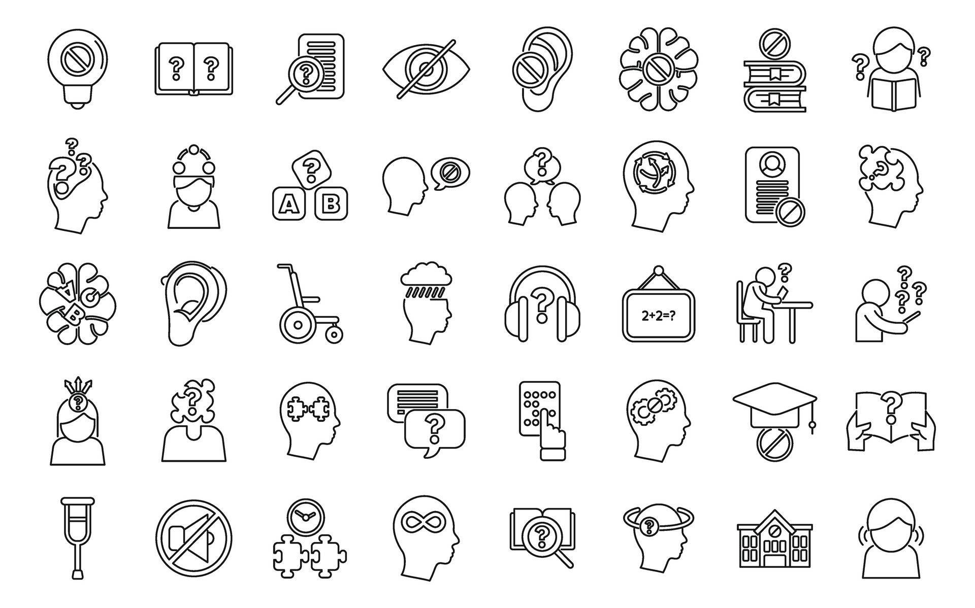 Learning disability icons set outline vector. Education insclusive ... Learning disability icons set outline vector. Education insclusive ...