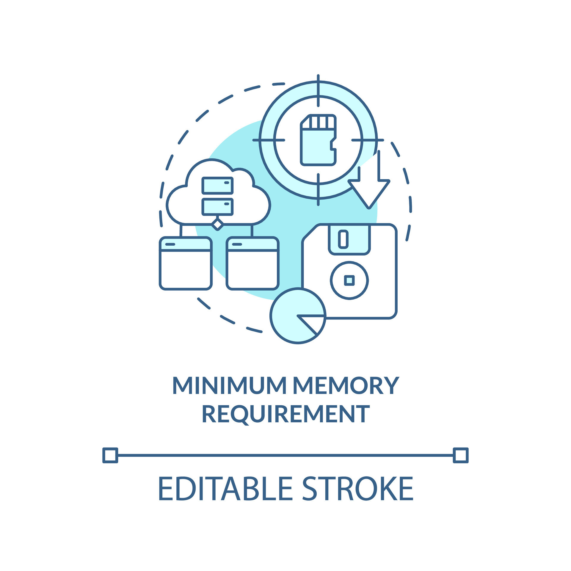 Minimum memory requirement turquoise concept icon. Procedural ...
