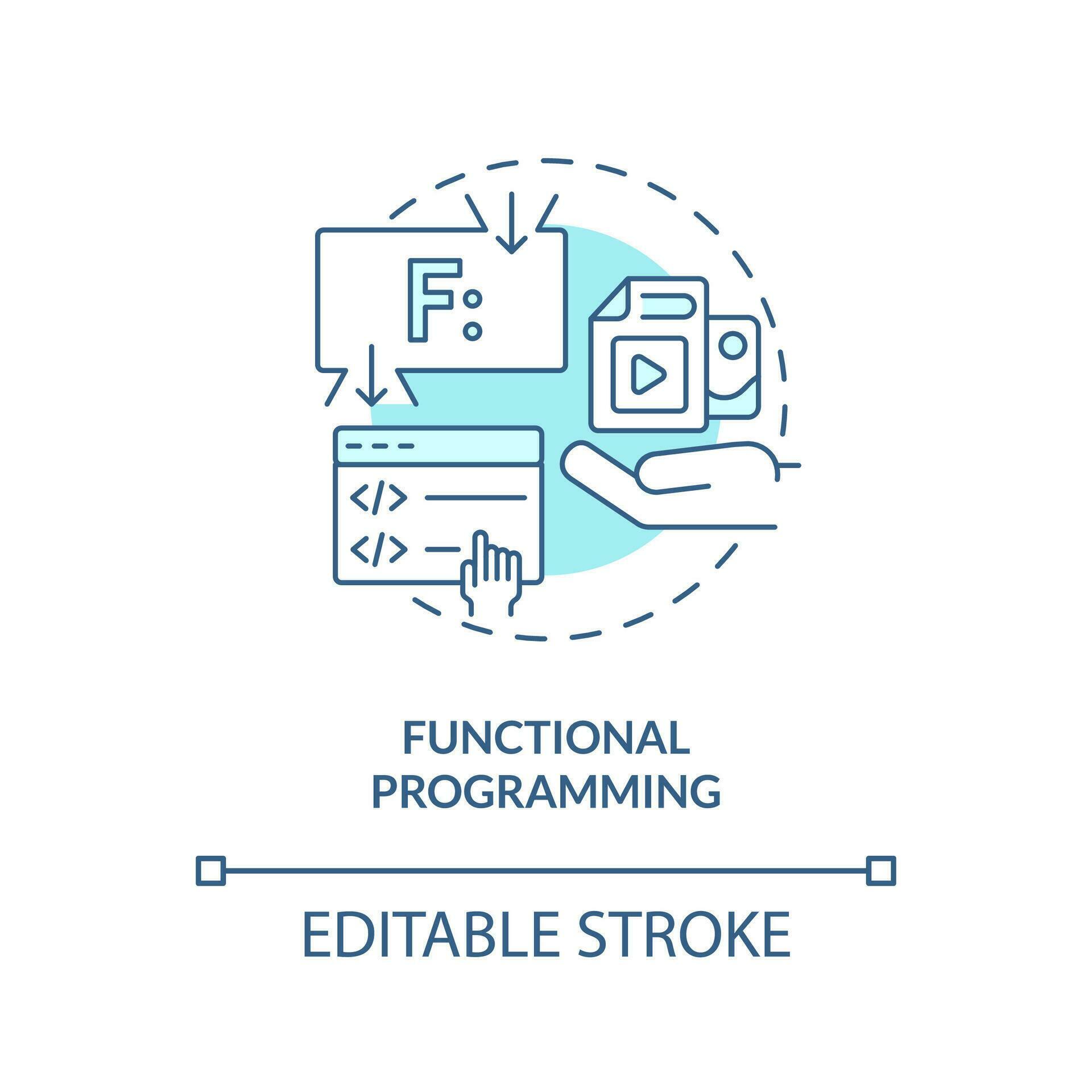 Functional programming turquoise concept icon. Coding paradigm type ... Functional programming turquoise concept icon. Coding paradigm type ...