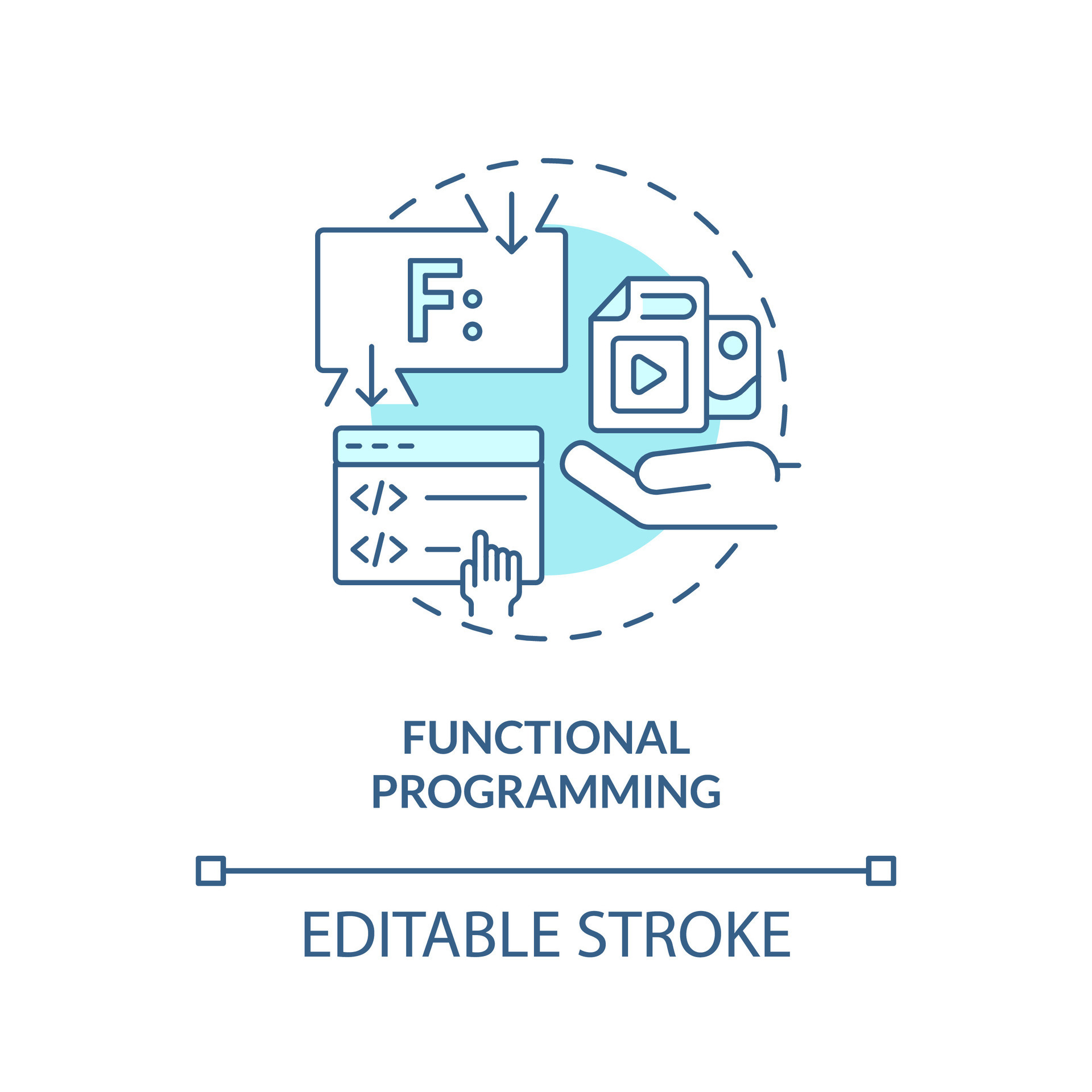 funcional programación turquesa concepto icono. codificación paradigma tipo resumen idea Delgado ...