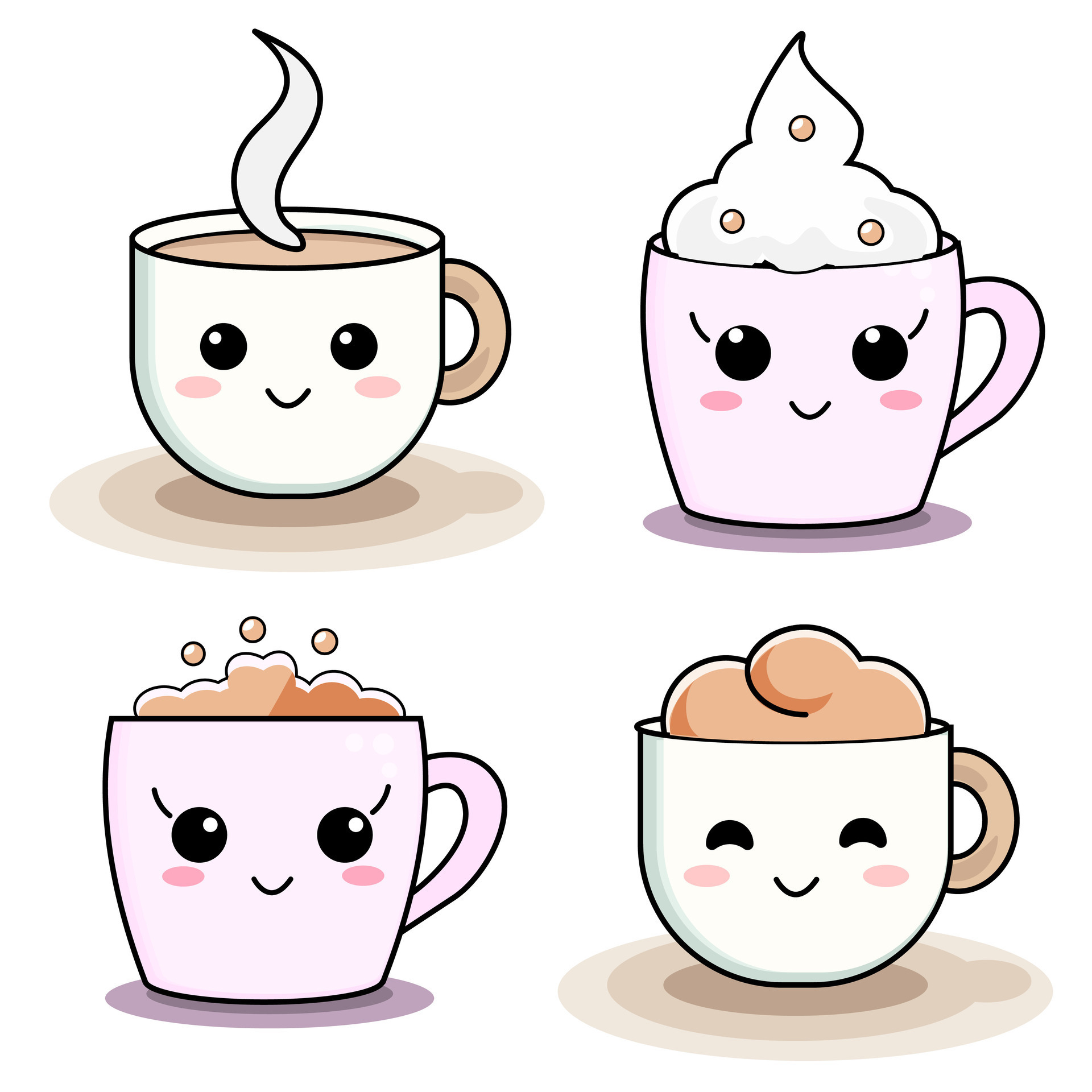 Kawaii Coffee Cup Image Set 27157790 Vector Art At Vecteezy