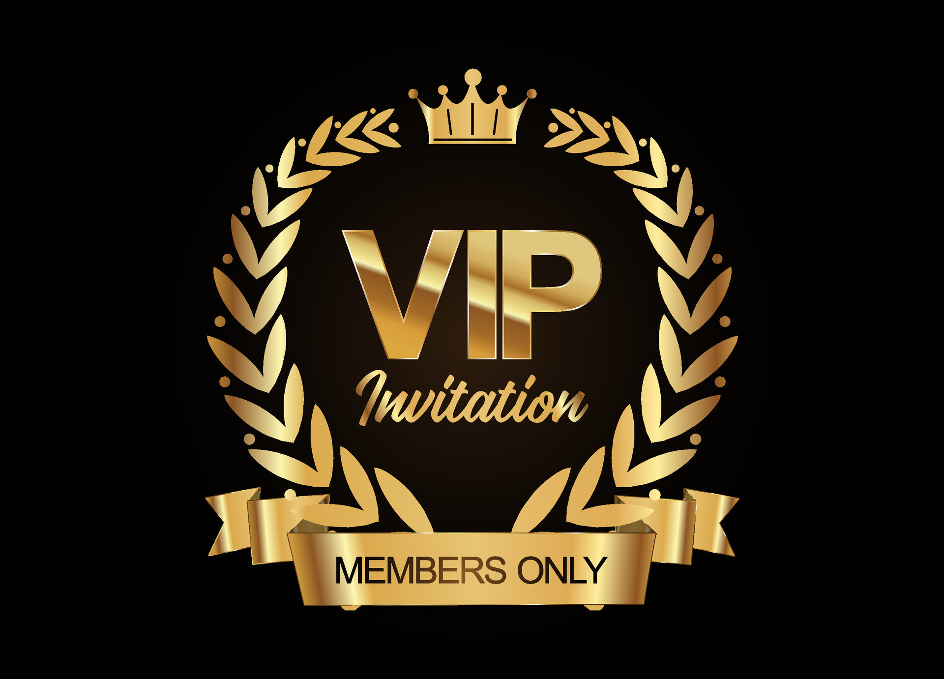 Vip Member Only Invitation Golden Laurel Wreath With Golden Ribbons