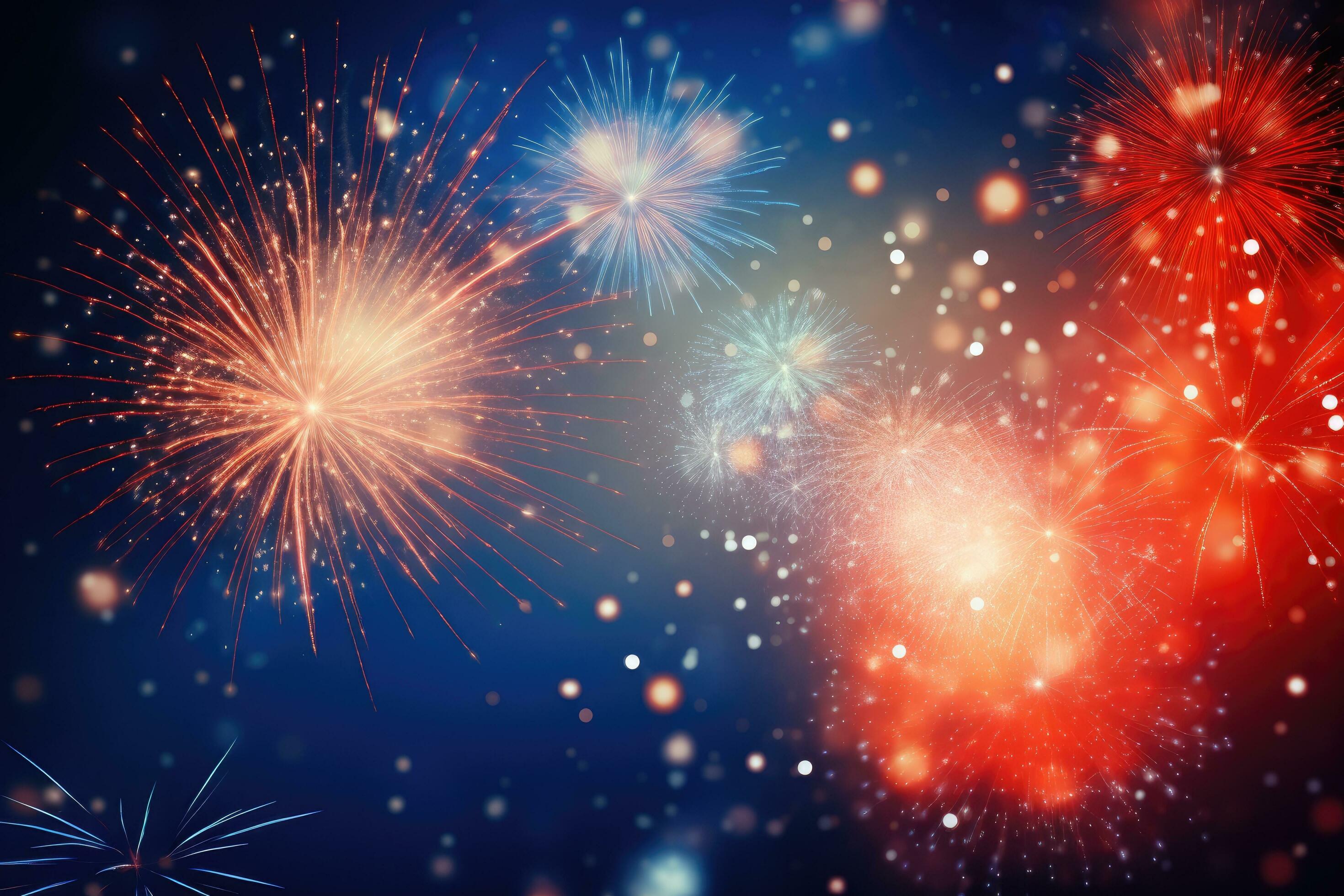Colorful firework with bokeh on dark blue sky background, Beautiful firework display for ...