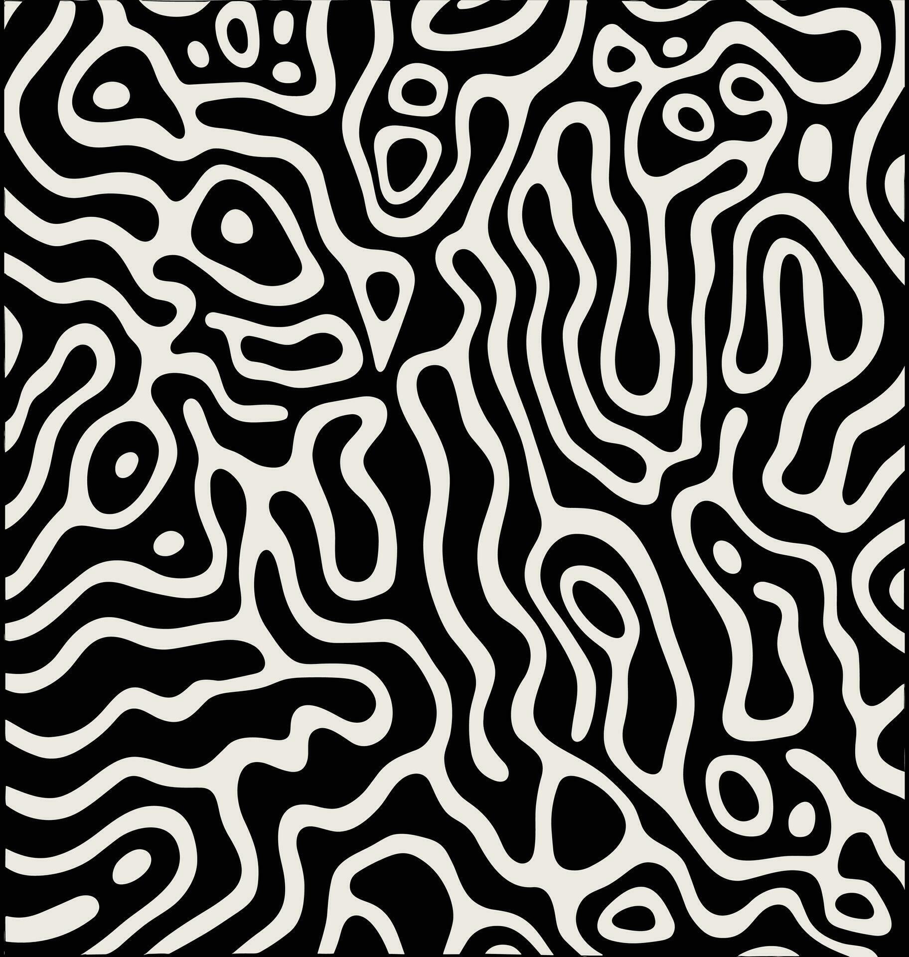 Black And White Geometric Pattern In The Style Of Organic Shapes And Curved Lines Minimalist
