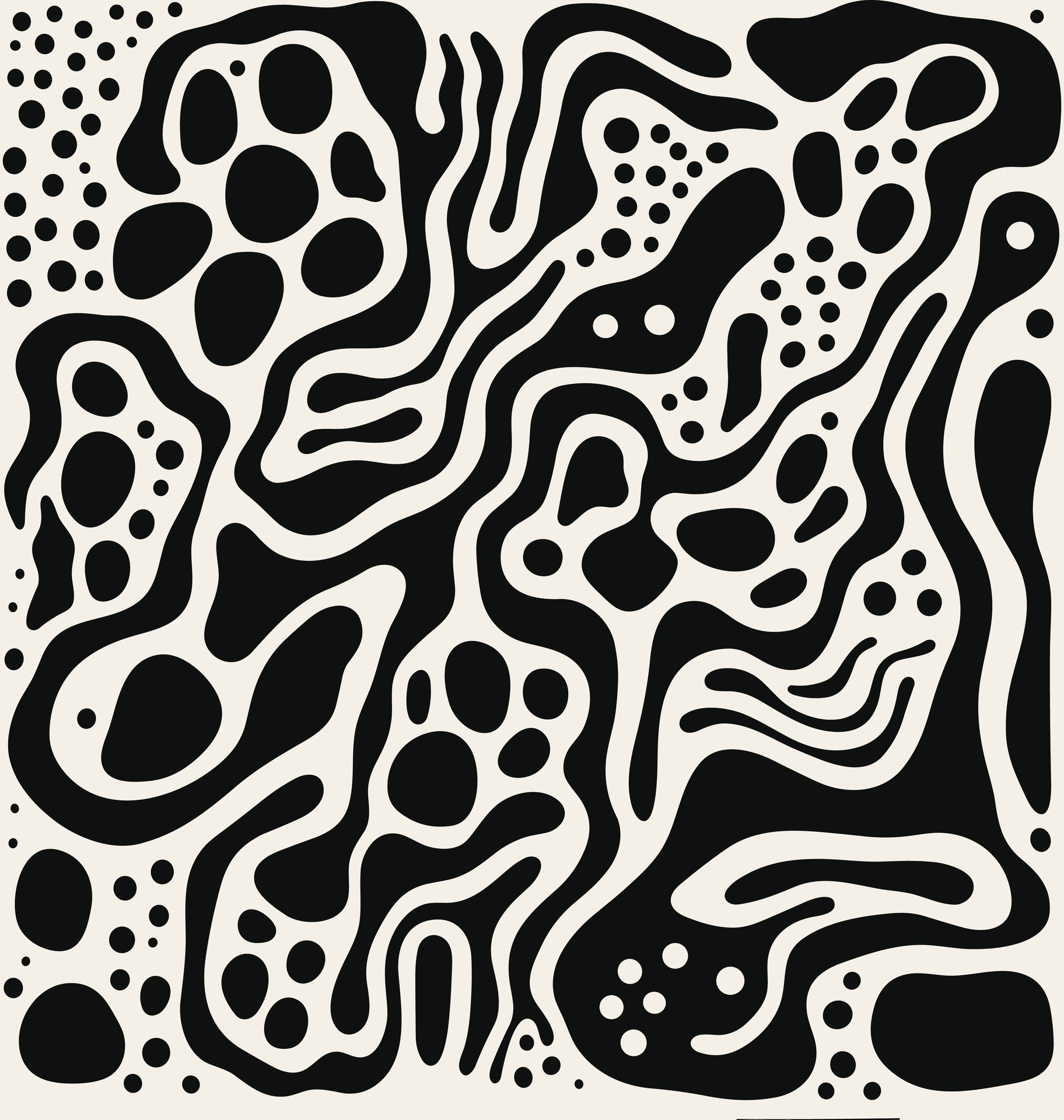 Black And White Geometric Pattern In The Style Of Organic Shapes And Curved Lines Minimalist